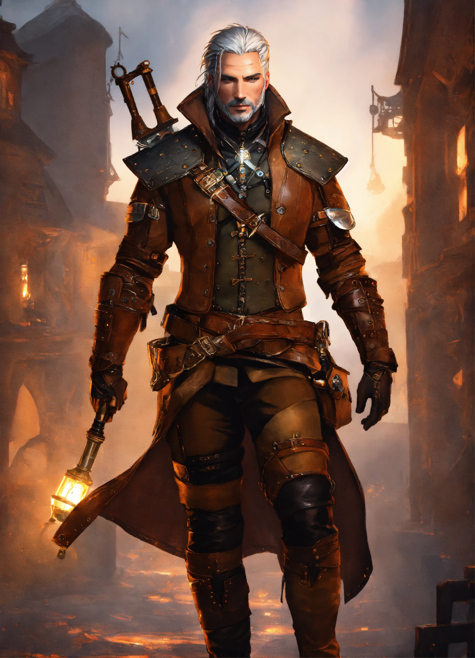 Lexica - Male steampunk witcher wearing leather armor