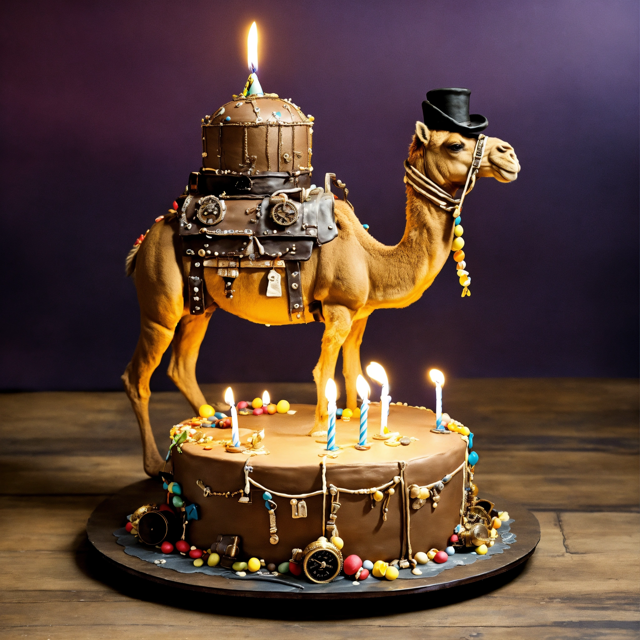 Lexica - Camel wearing a birthday hat blowing out candles on a birthday ...