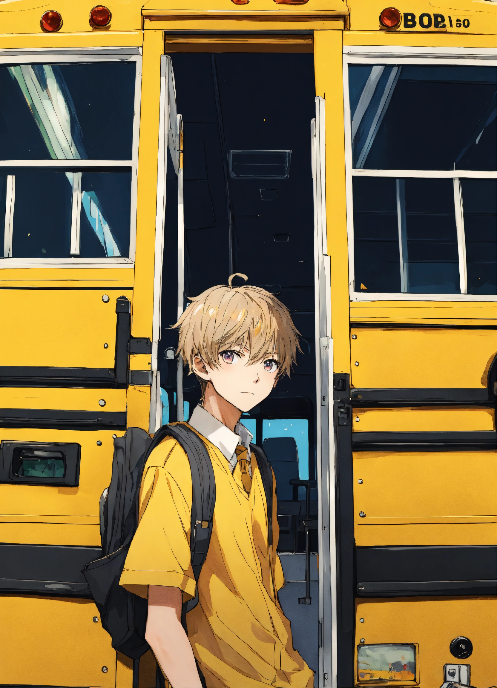 Lexica - Anime boy around yeloow school bus