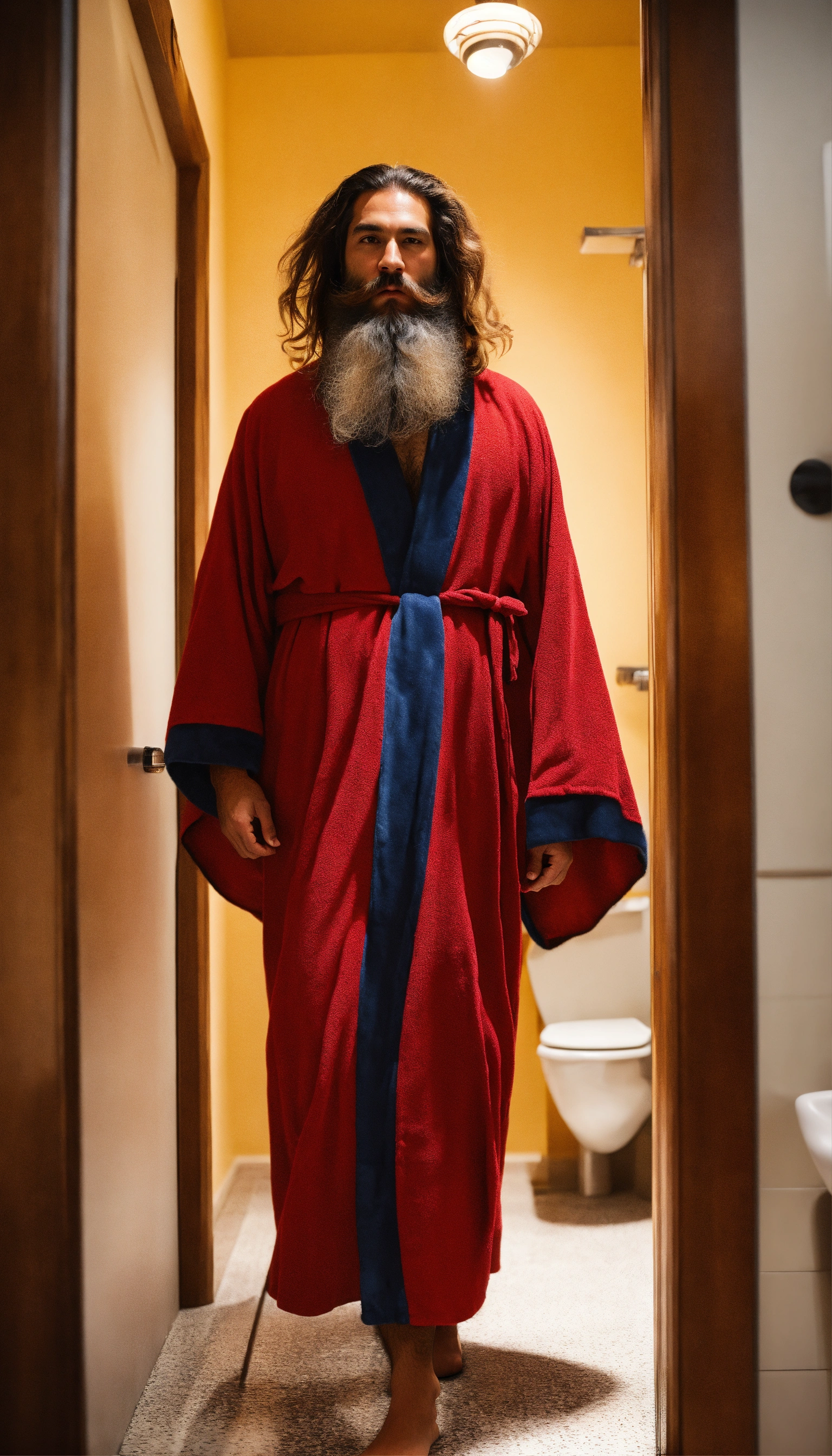 Lexica - A built man with robe on and long beard, stepping out of the ...