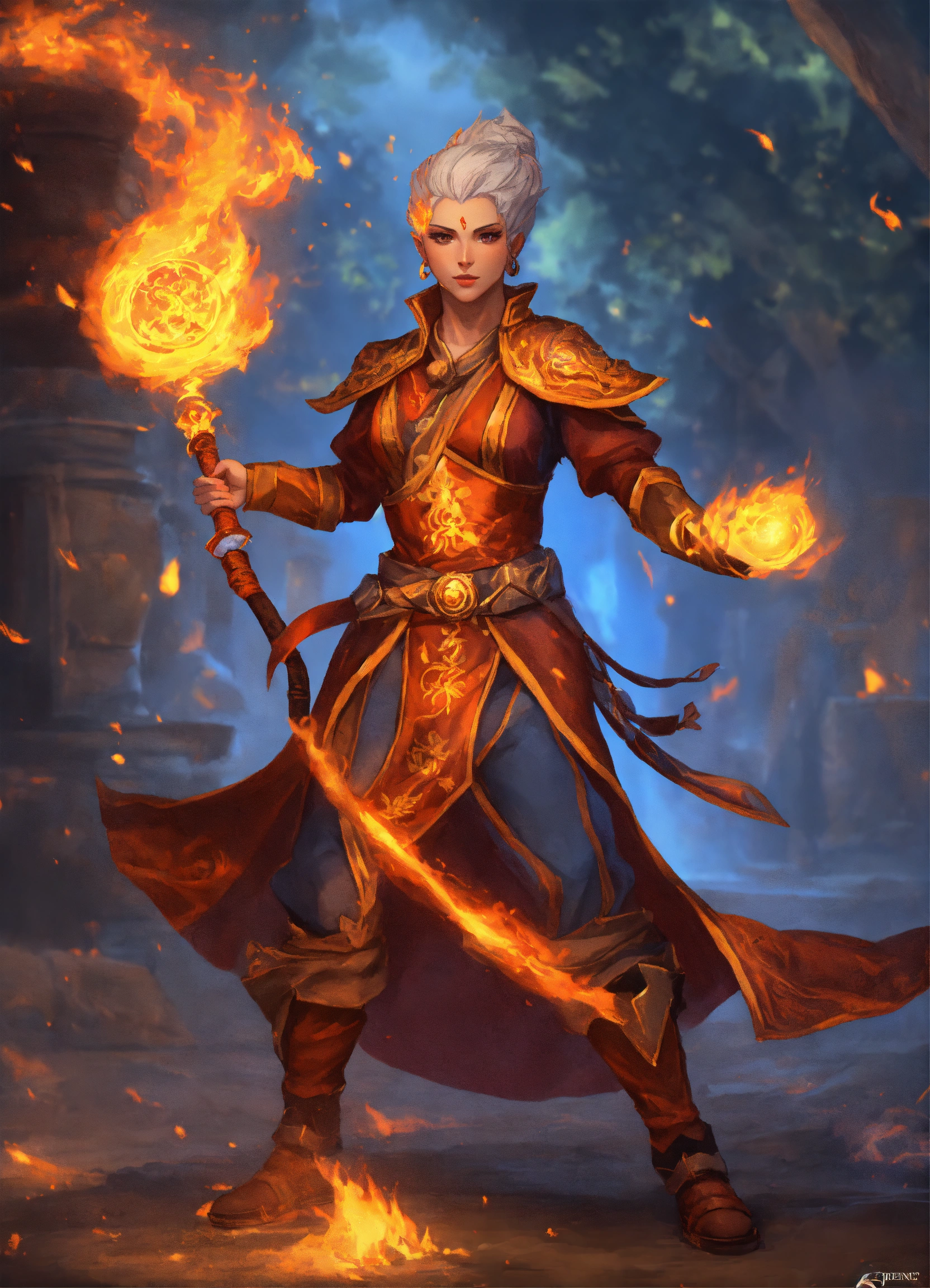 Lexica - Please render an image of a fire genasi sorcerer.
