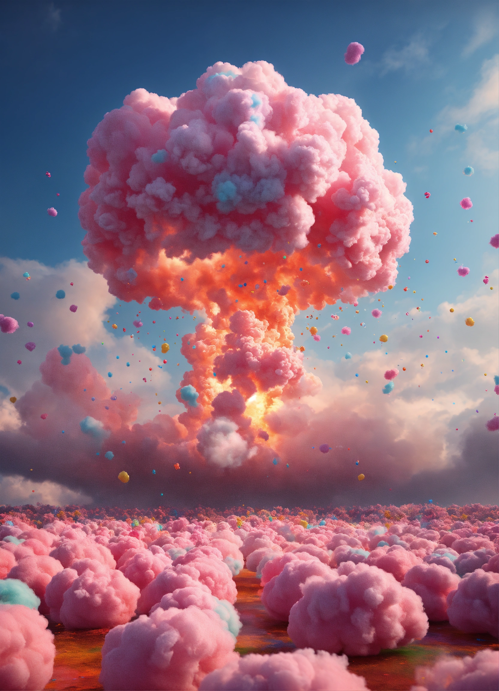 Lexica - A nuclear explosion , made out of cotton candy clouds ,paint ...