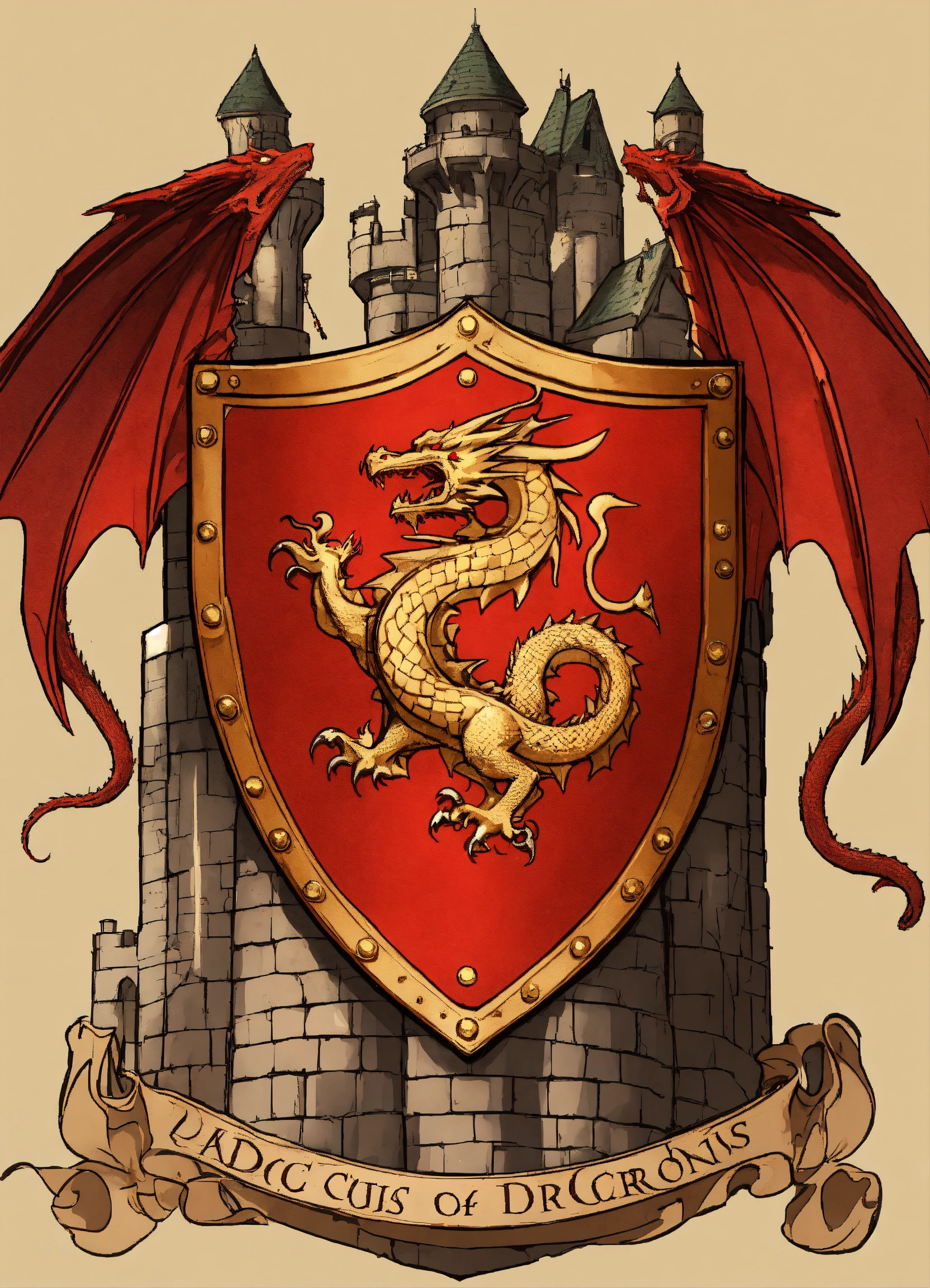 Lexica - Coat shield of arms with a tower and two dragons and a red ...