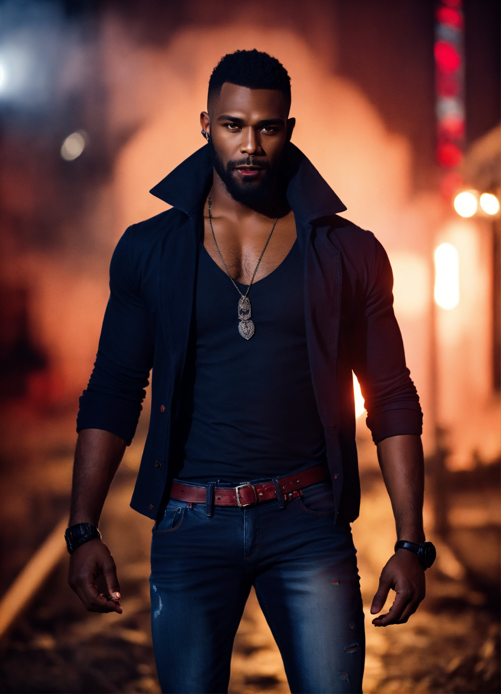 Lexica - Vampire, Very handsome black man, vampire, red eyes, wearing ...