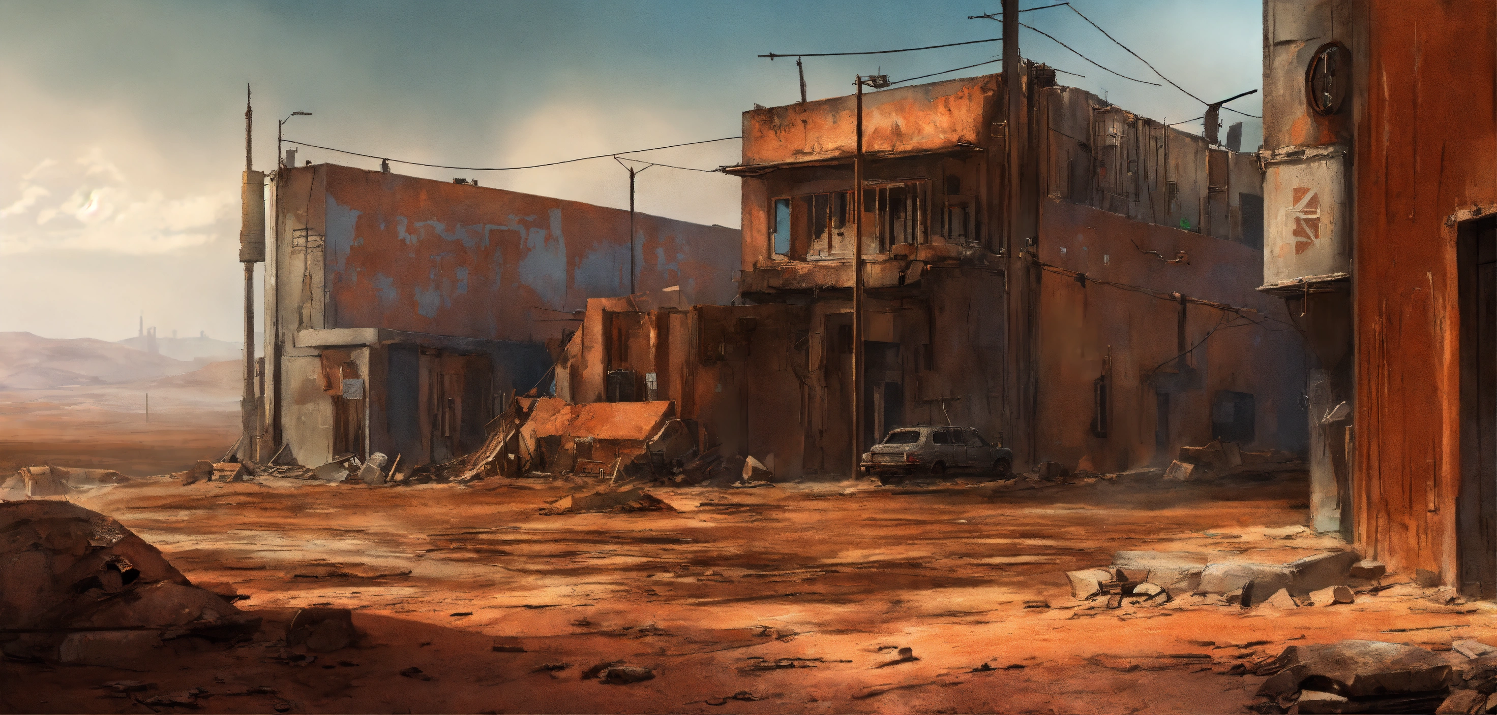 Lexica - Conept art, post apocalyptic, wasteland, small town in the ...