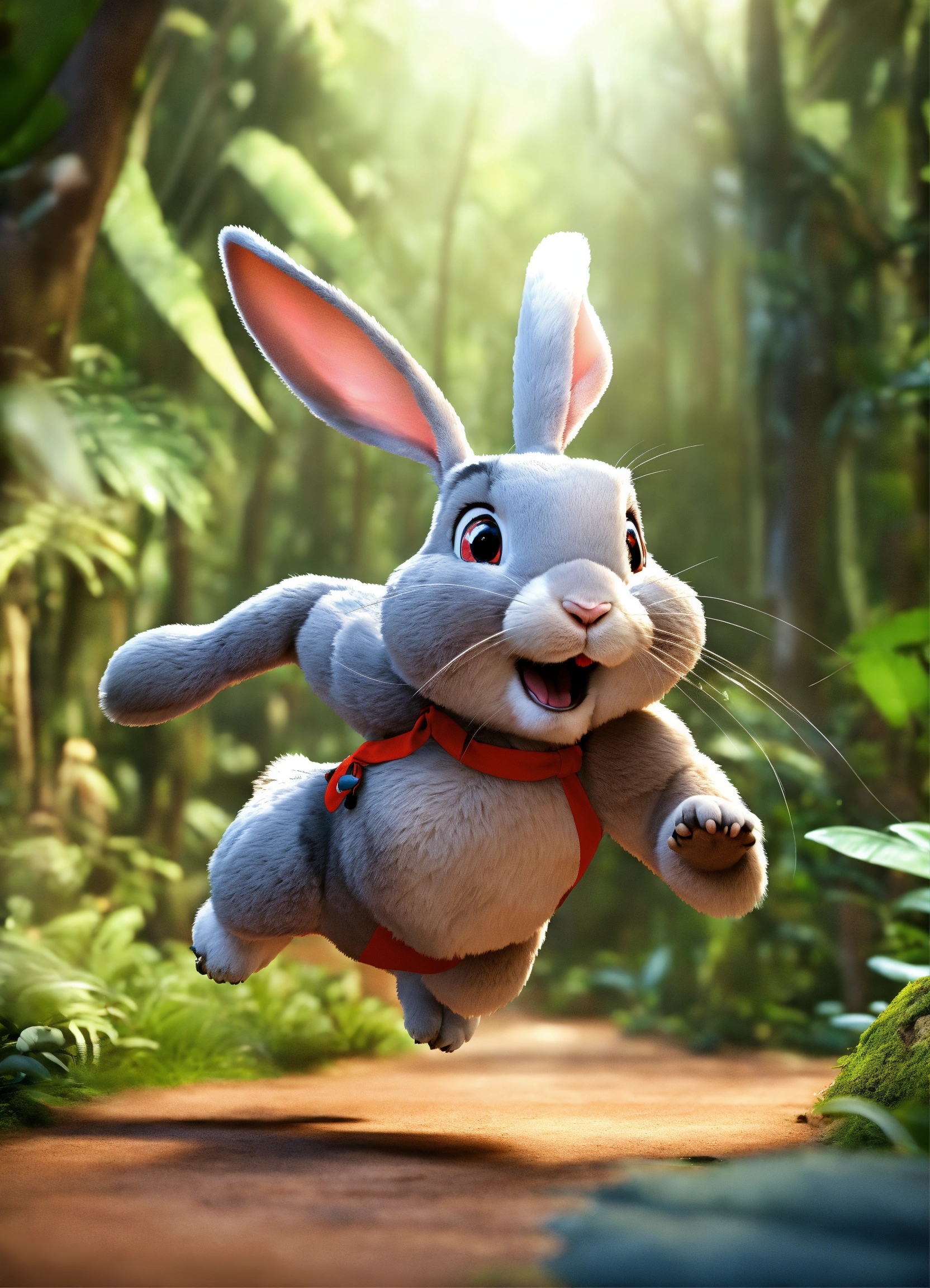 Lexica - 3d cartoon big rabbit running in jungle