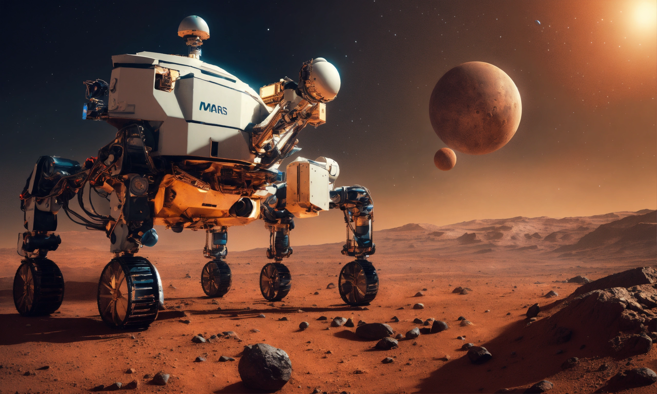 Lexica - Photo of artificial intelligence holding planet mars in their robotic hand