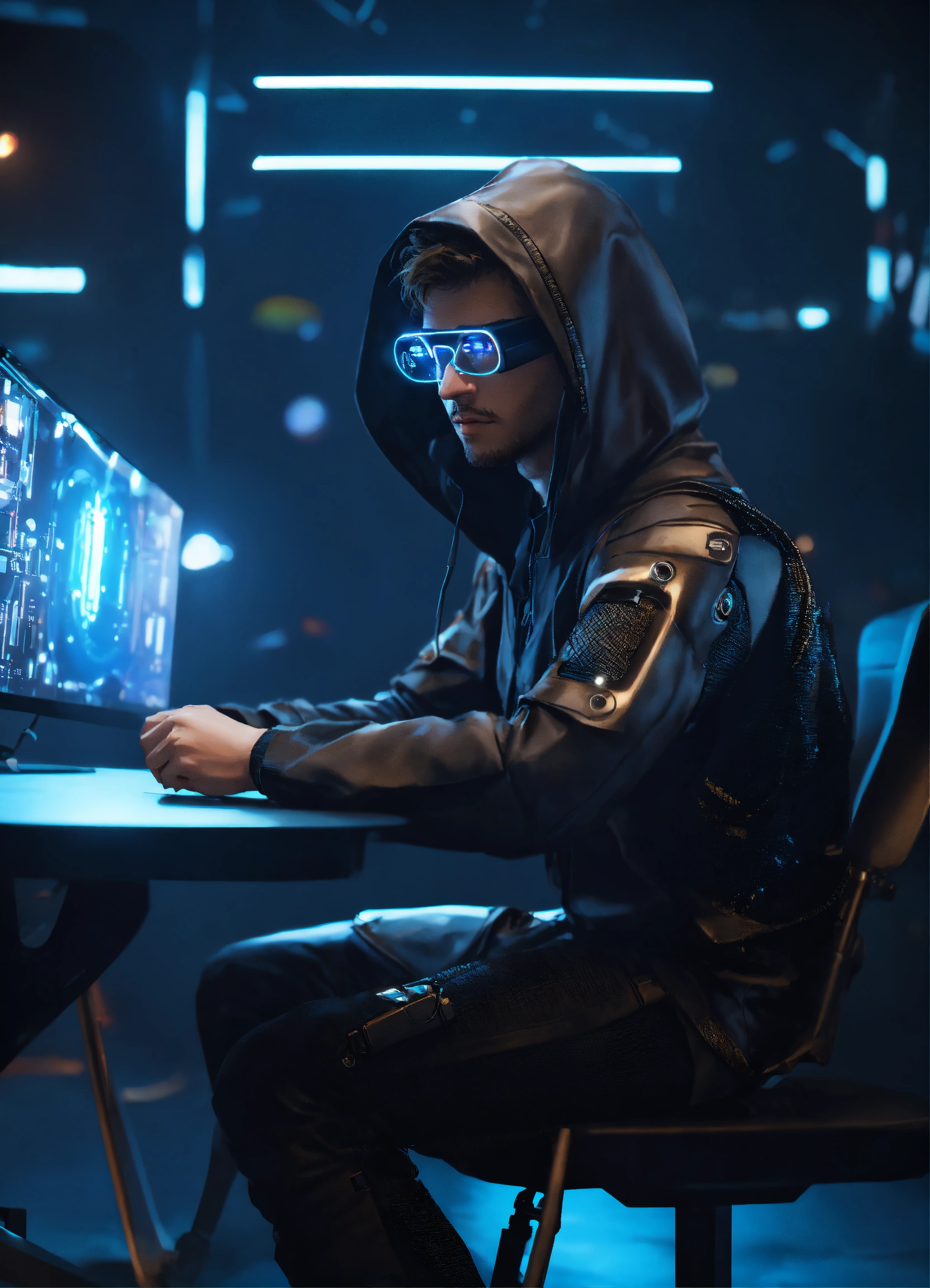 Lexica - Nerdy 25 year old male cyborg hacker wearing futuristic ...