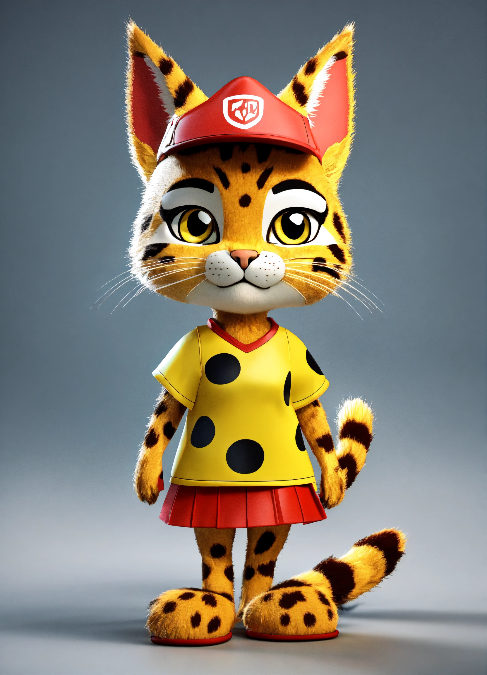 Lexica - Lynx female cat as a mascott, standing straight, wearing red ...