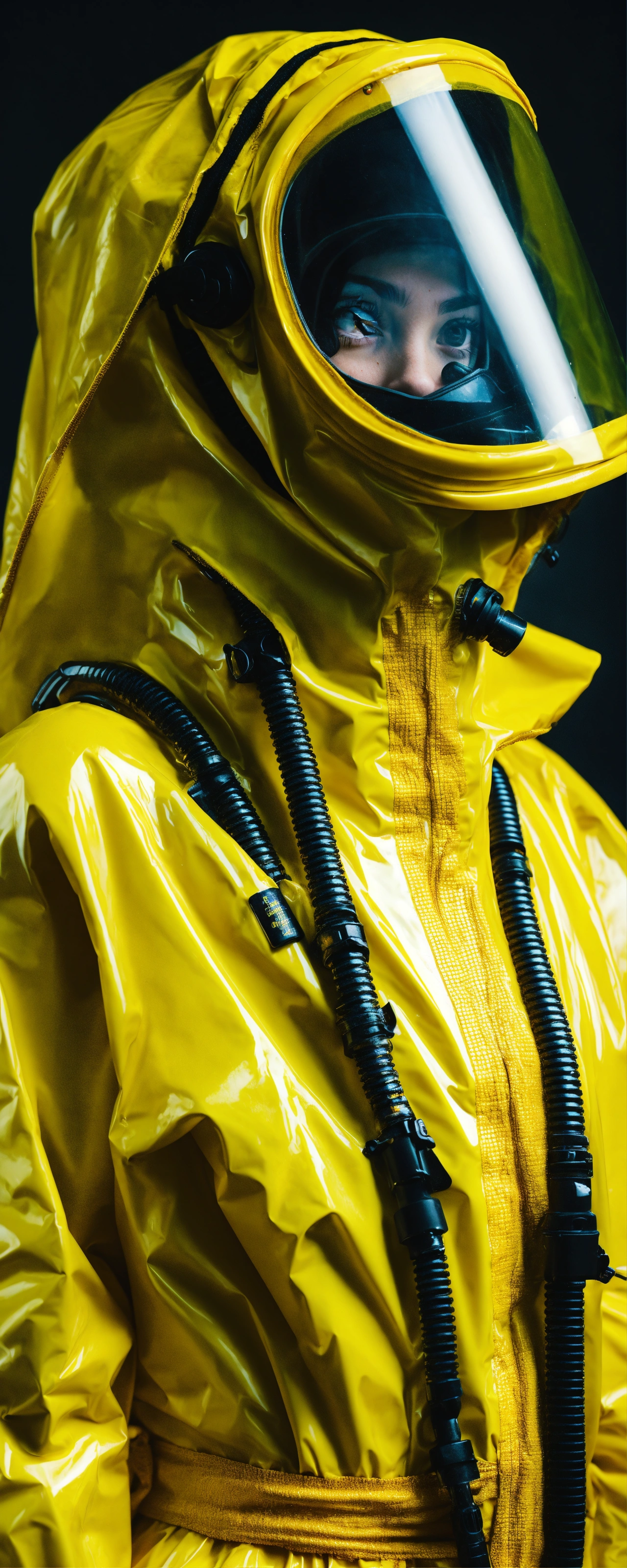 Lexica - Girl in glossy yellow hazmat suit