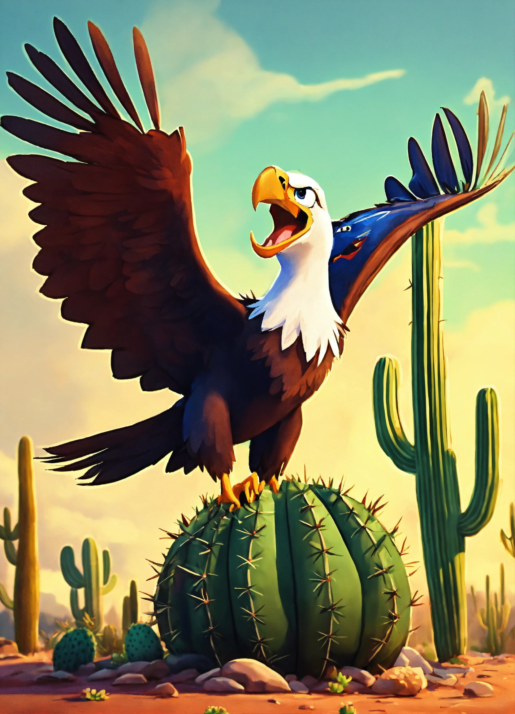 Lexica - Pixar animation of Eagle Devouring Snake on a cactus, pixar ...