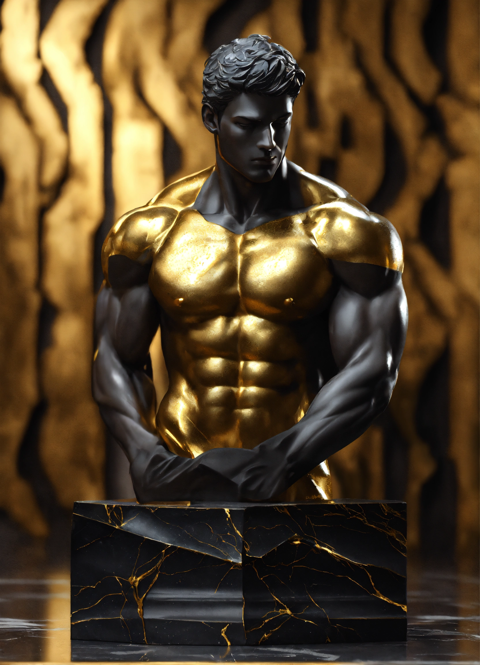Lexica - Male Muscular sculpture marble, realistic textures, black and ...
