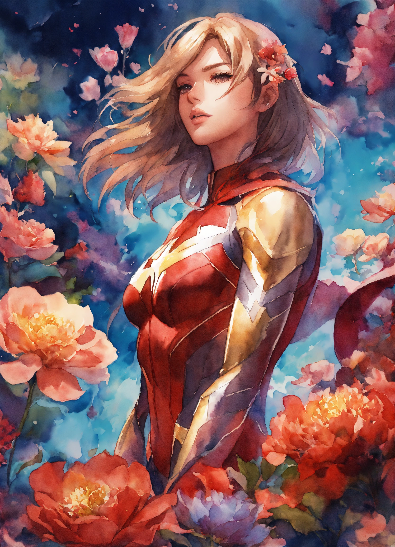 Lexica - Abstract watercolor anime art of a superhero surrounded by ...
