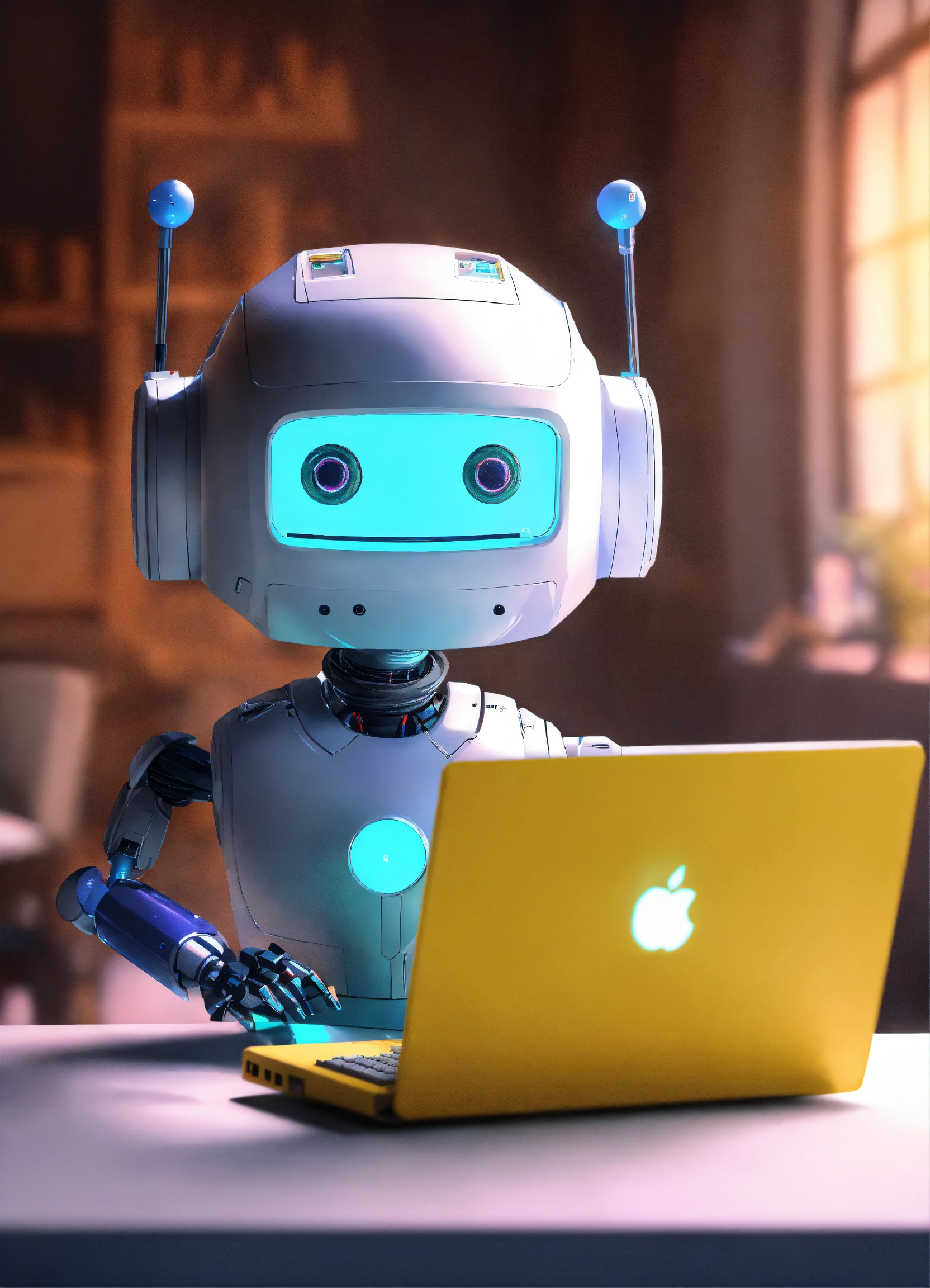 Lexica - Cute very simplistic robot plugged to databases, eyes looking ...