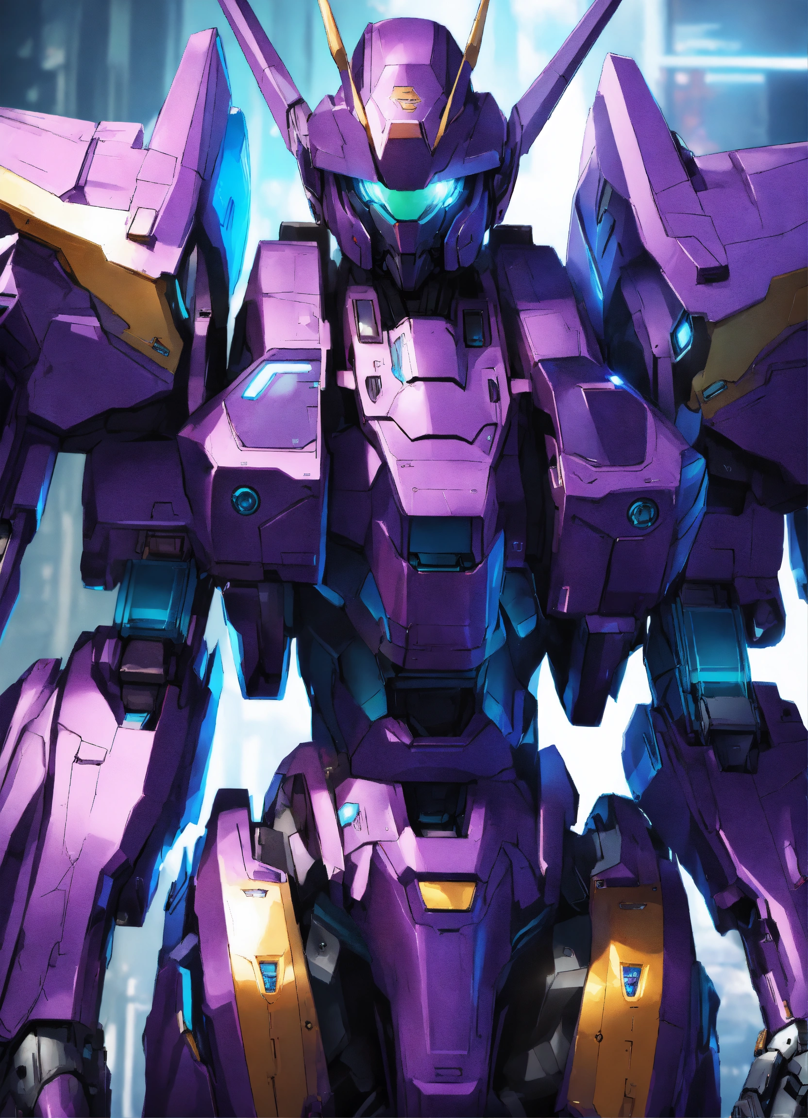 Lexica - Anime art of a royal purple purely mechanical gear large mecha ...
