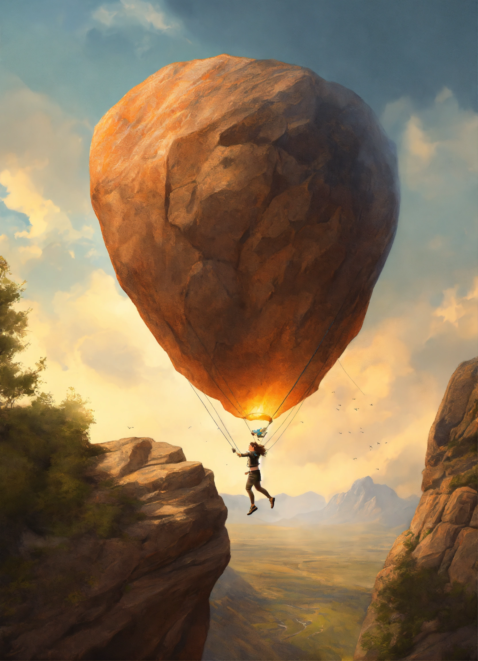 Lexica - Human propel into the air by a rock, digital painting ...