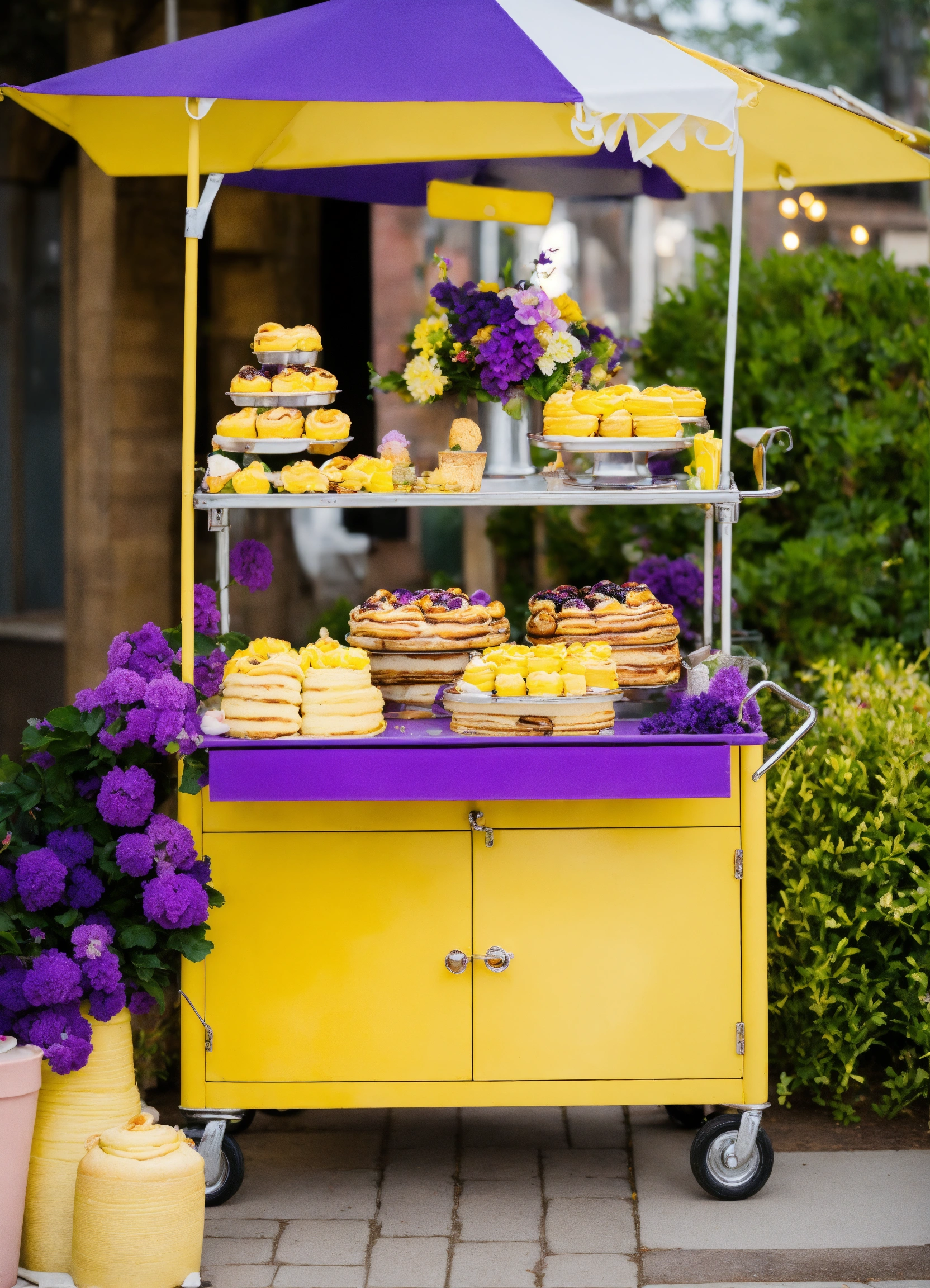 Lexica - Eye catching yellow and purple cinnamon roll cart with photo ...