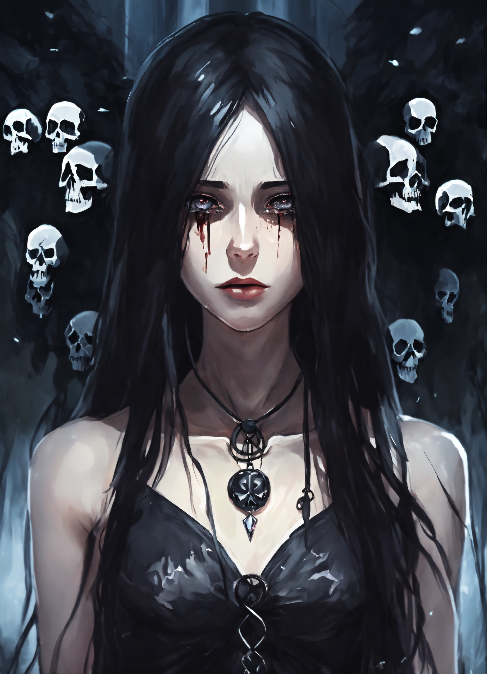 Lexica - 2D epic anime manga style, power white skulls, evil sorceress ...