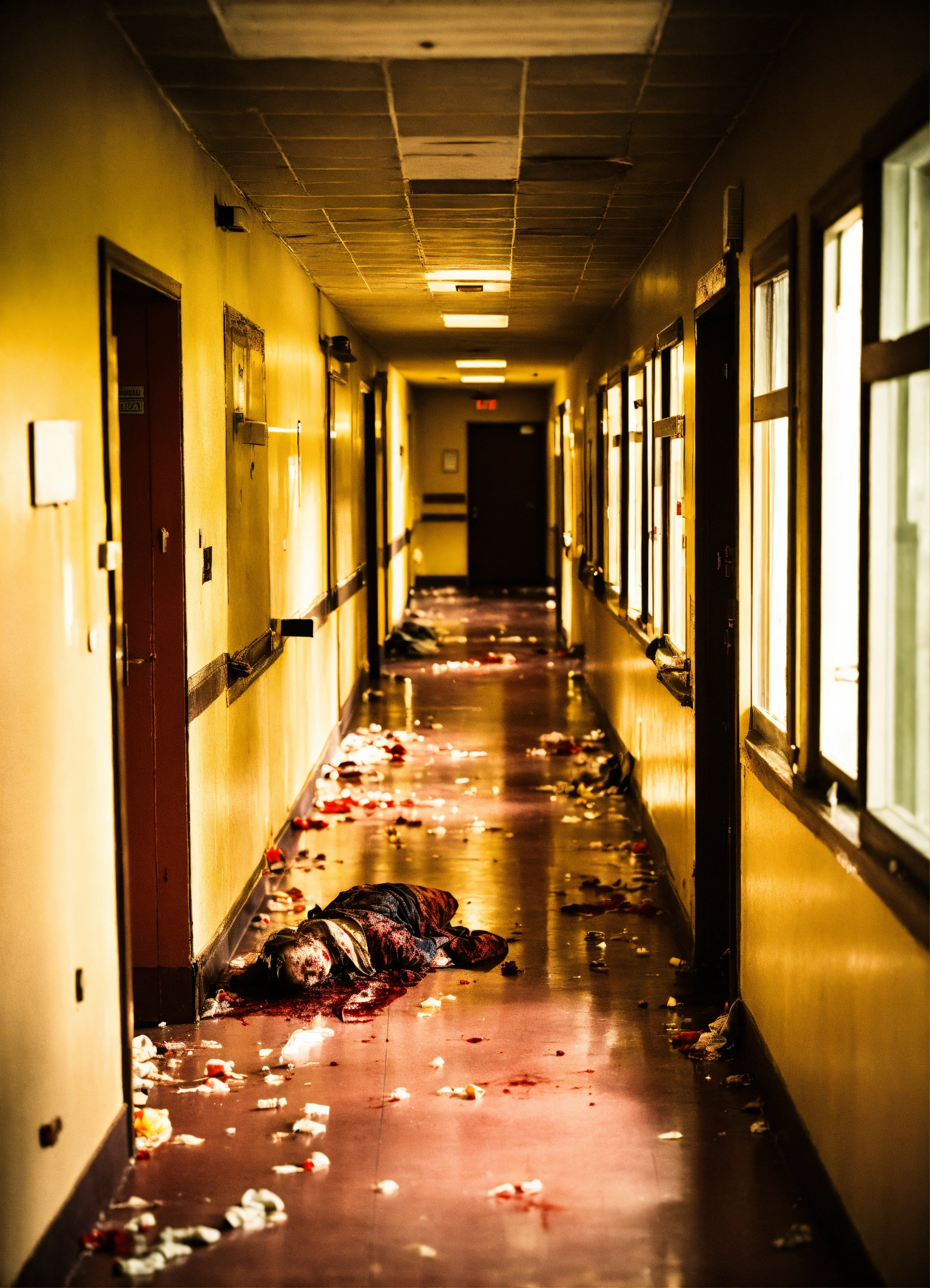 Lexica - Documentary photography of zombie apocalypse inside a corridor ...