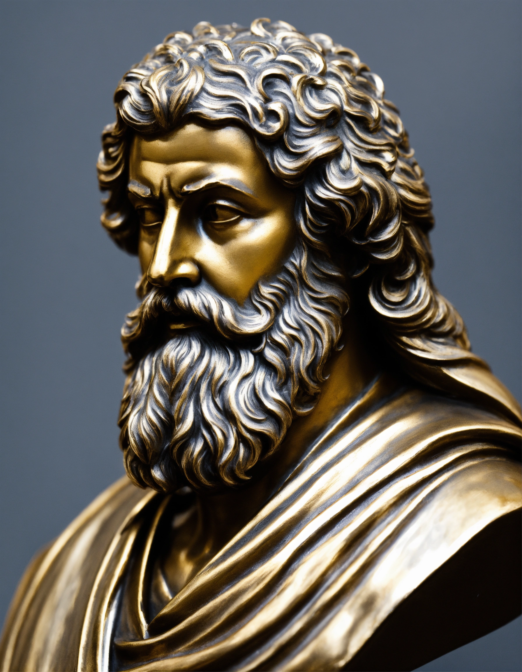 Lexica - Silver stoic philosopher muslced, beard, long hair bust close ...