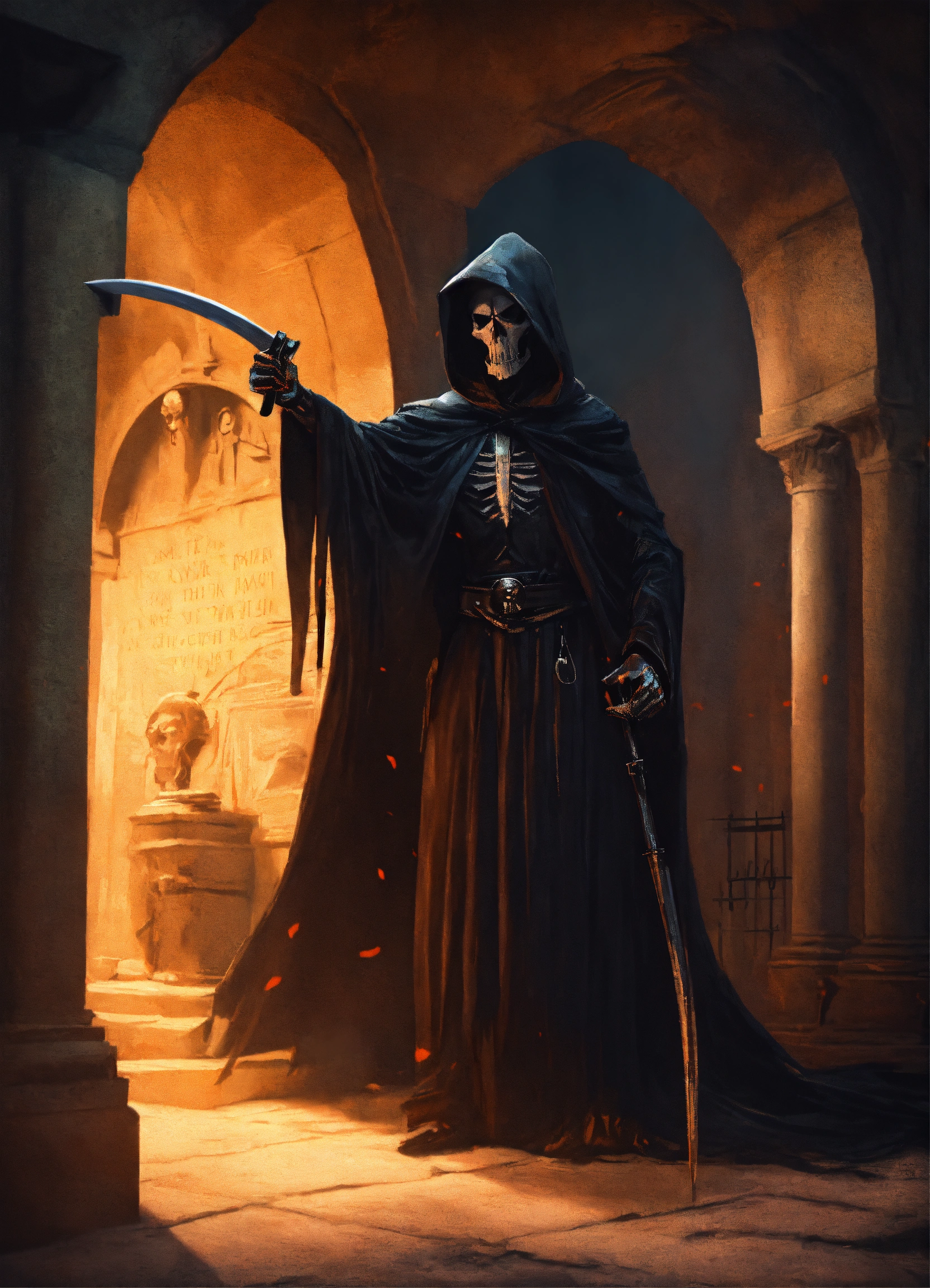 Lexica - An up-close grim reaper with his arm outstretched and pointing ...