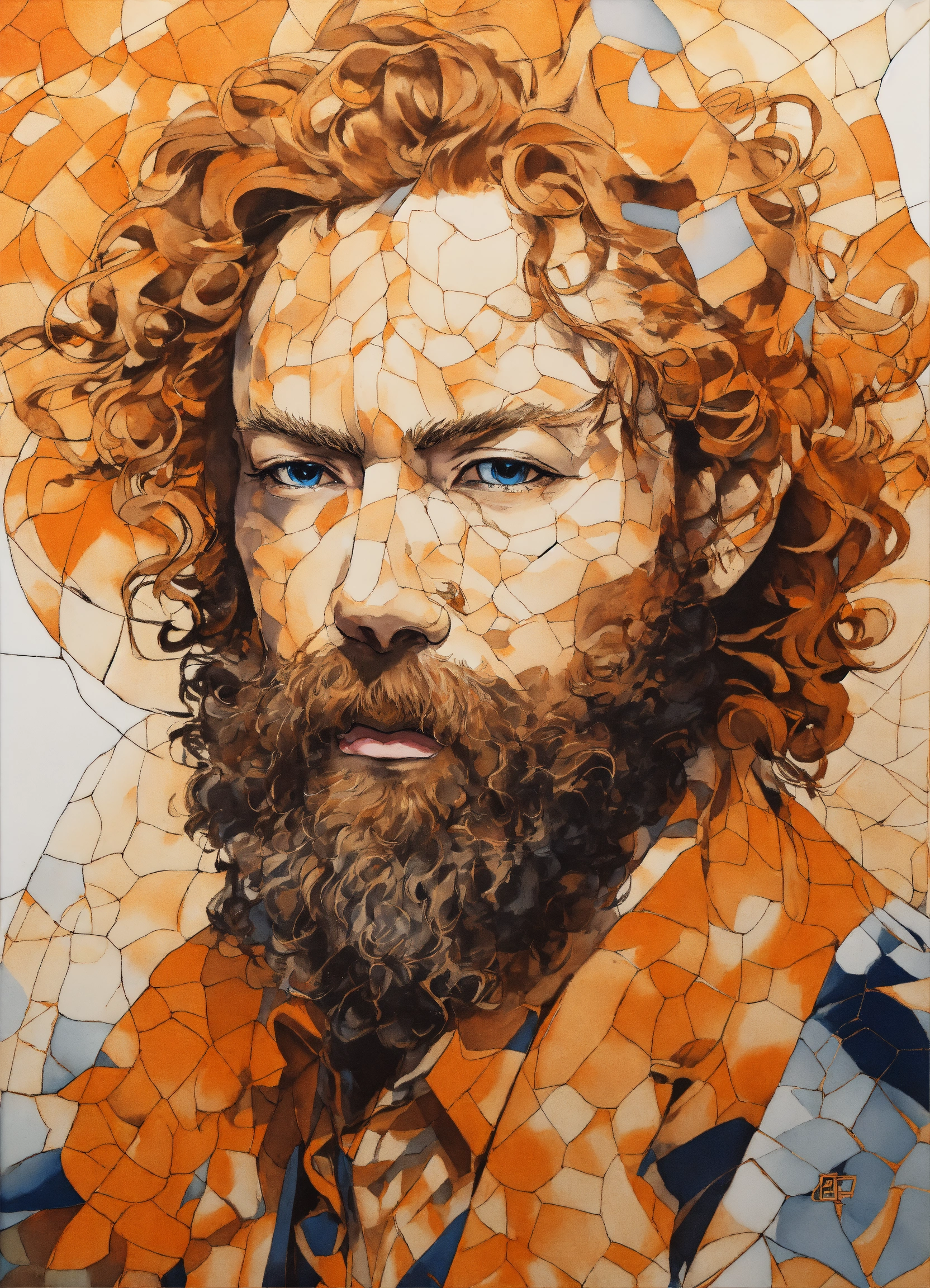 Lexica - A portrait. a long-bearded man with curly orange hair swirling ...
