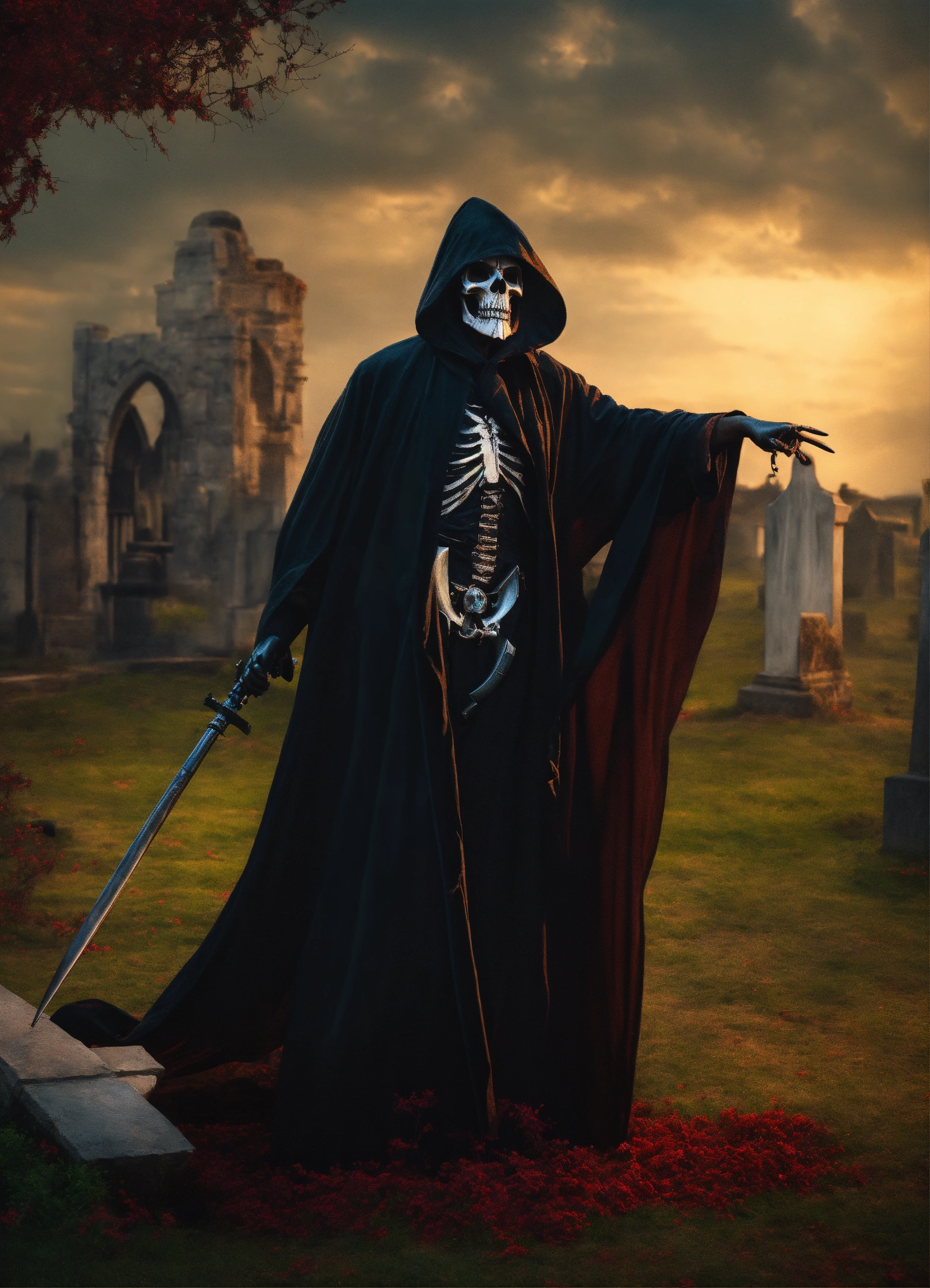 Lexica - A grim reaper with his arm outstretched and pointing