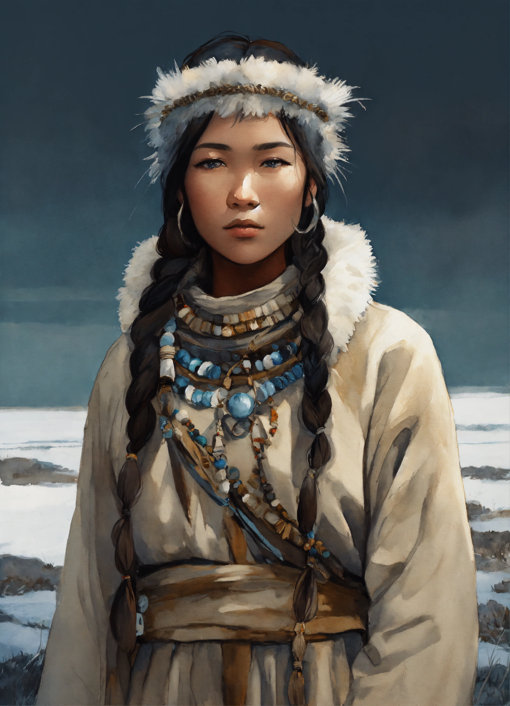 Lexica - Illustration of an inuit woman, young, 18 years old, beautiful ...