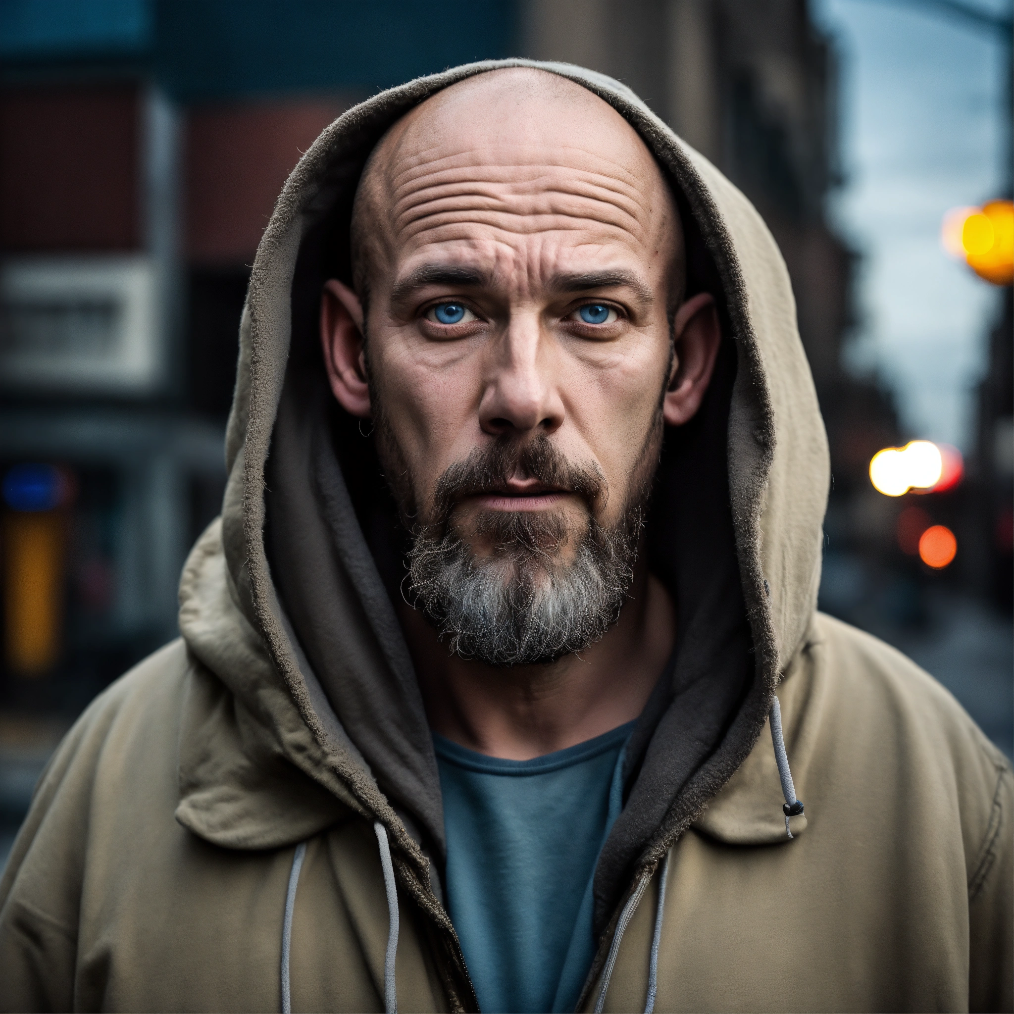 Lexica - A HOMELESS HUGE MAN WITH A HUGE LUMPY BALD HEAD, A TINY GOATEE ...