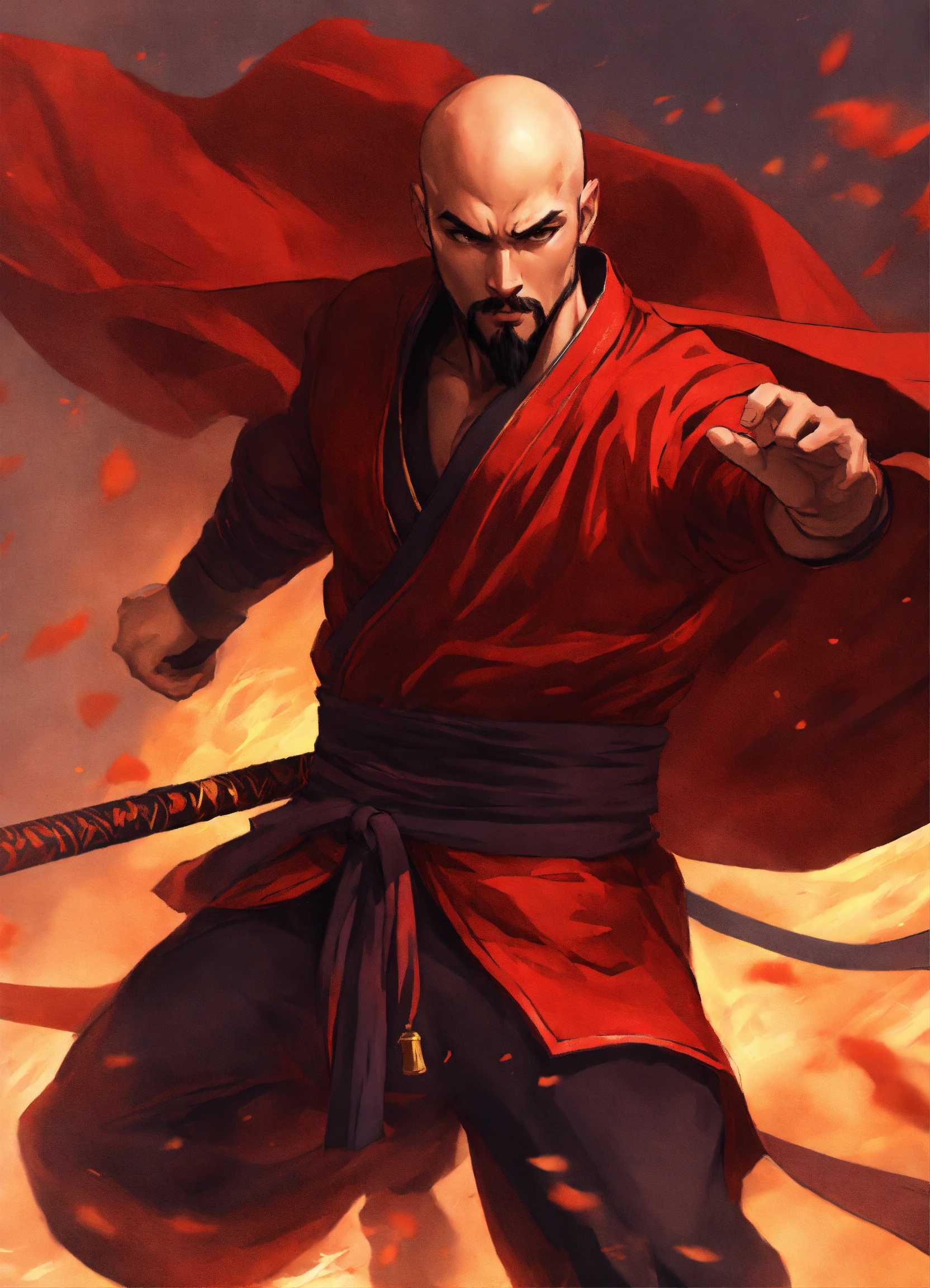 Lexica - D&D male, ninja, red robes, shirtless, brown eyes, black ...