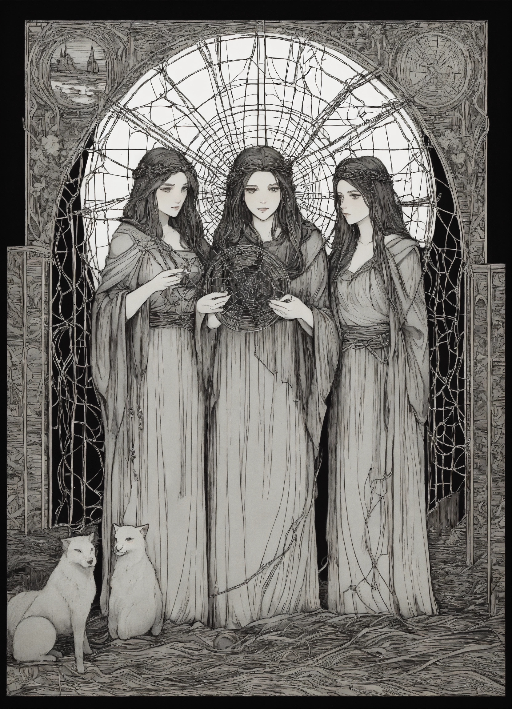 Lexica - The norns weaving the web of destiny drawing