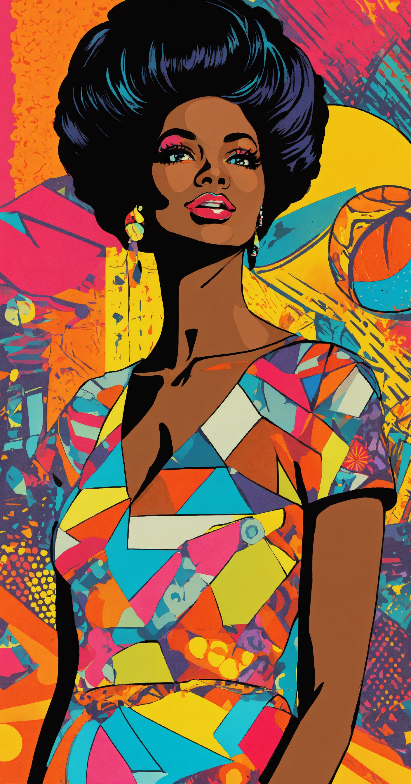 Lexica - Retro Chic Black Woman in a classic pop art dress, surrounded ...