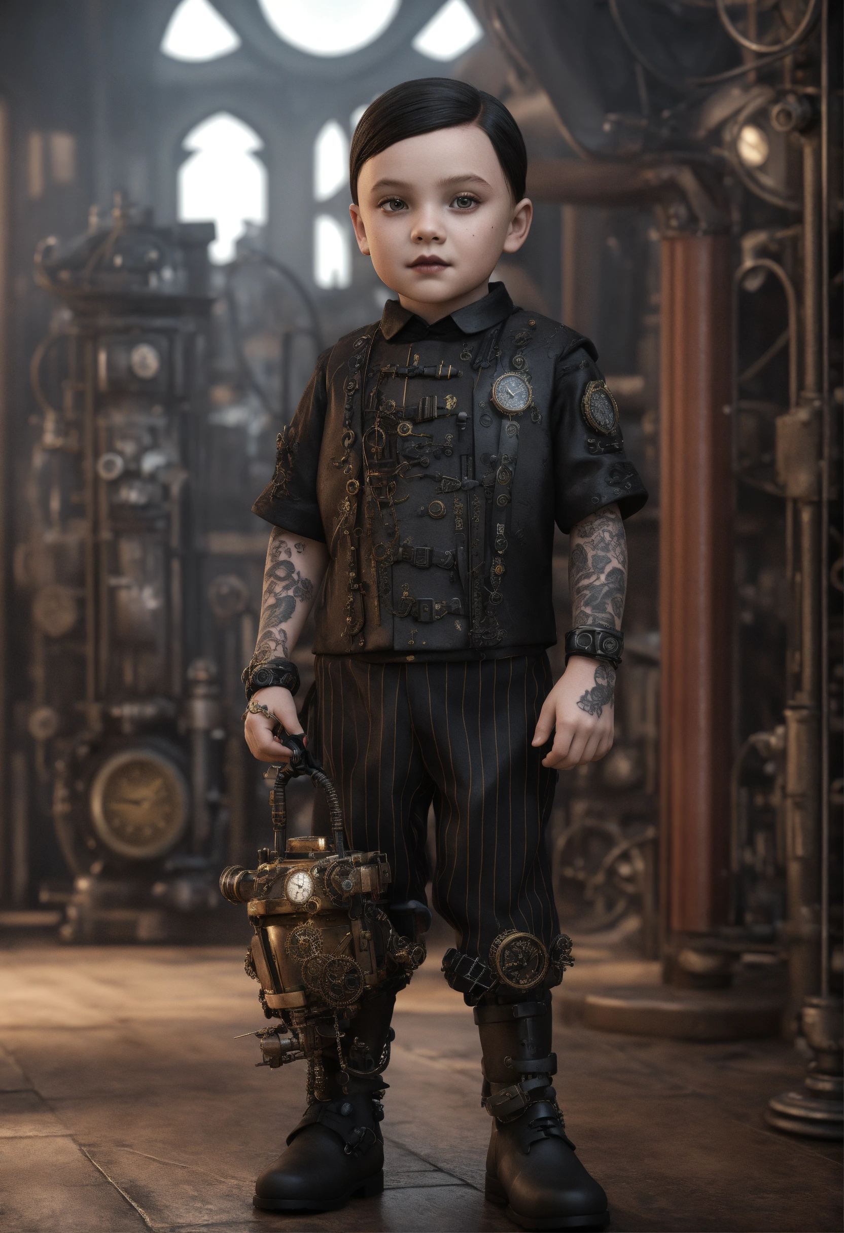 Lexica - Little boy, male, wednesday addams wearing tattooed steampunk ...