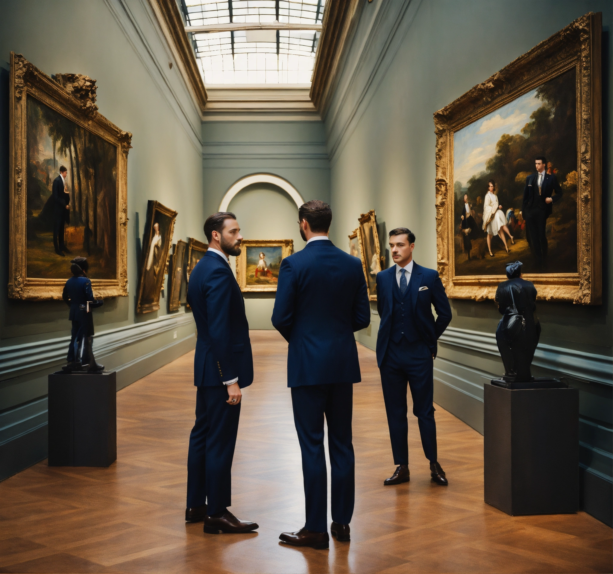 Lexica - Two British gentlemen in navy pinstripe vested suit and tie ...