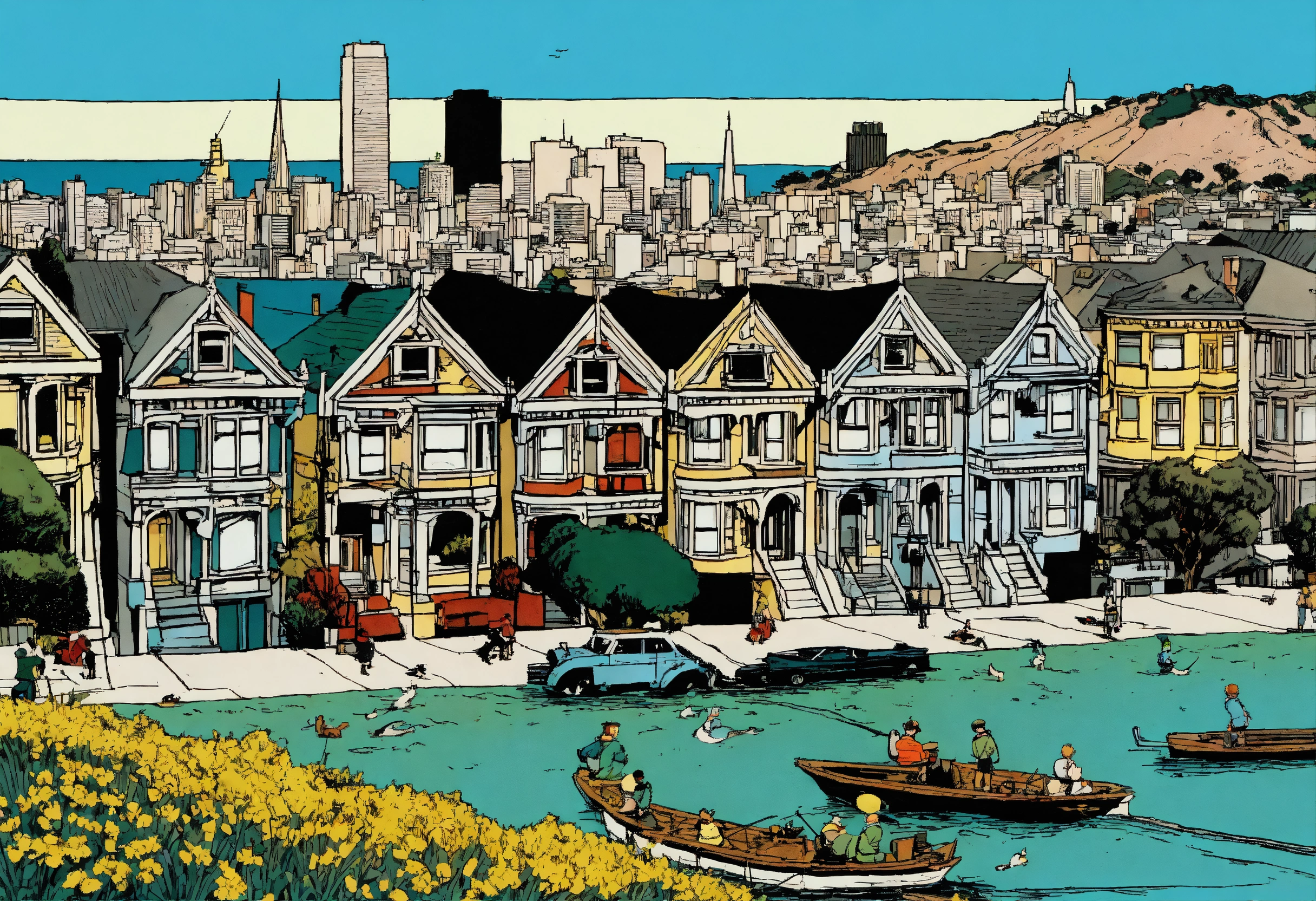 Lexica - Beautiful San Francisco, illustrated by hergé, style of tin tin comics, pen and ink ...