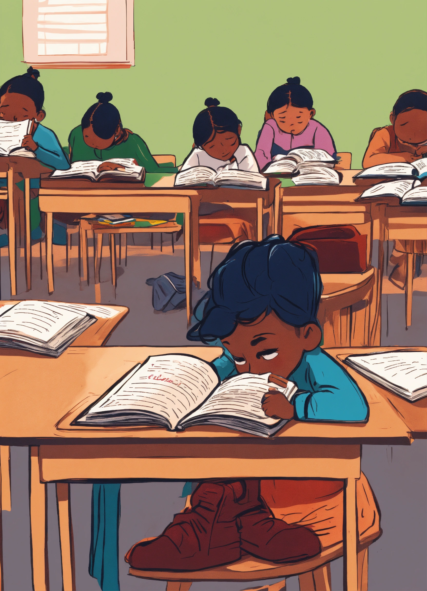 Lexica - A cartoon picture of a student struggling to read in class
