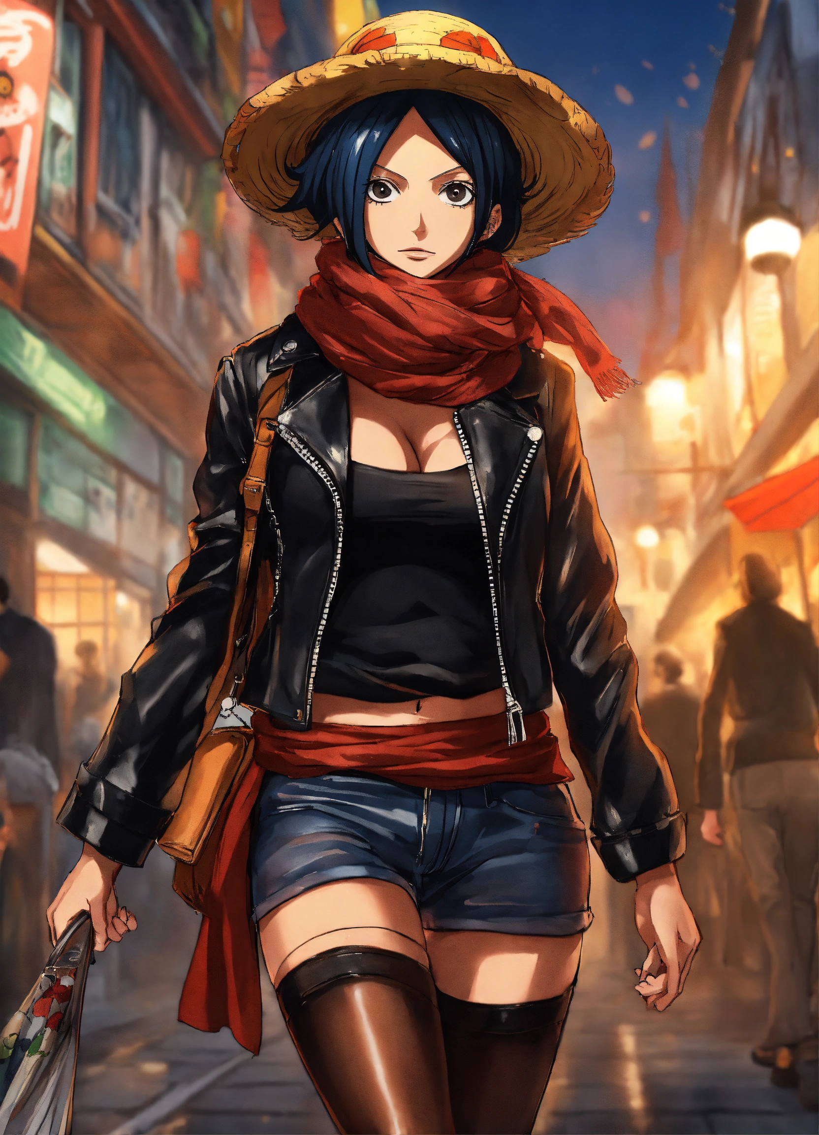 Lexica - Lady alvida from one piece wearing a black leather jacket ...