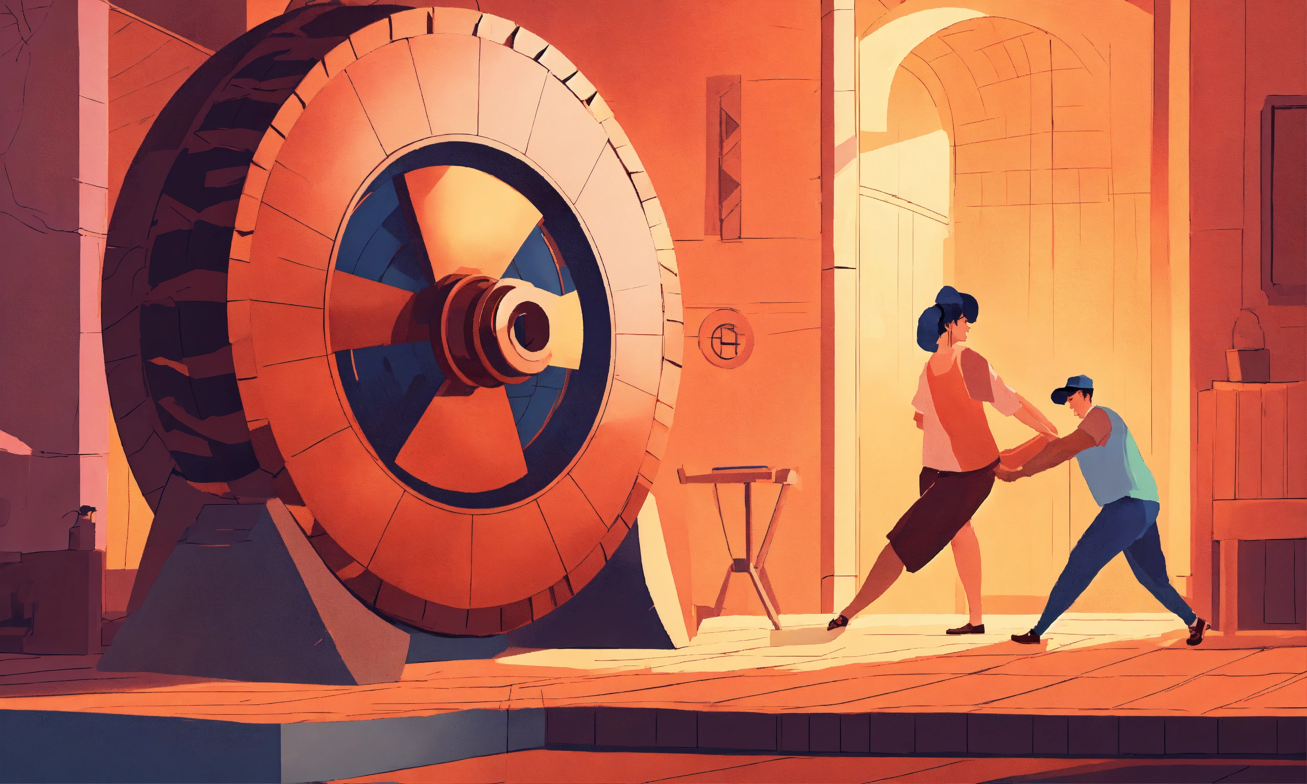 Lexica - Create an illustration featuring a massive wheel, resembling a ...