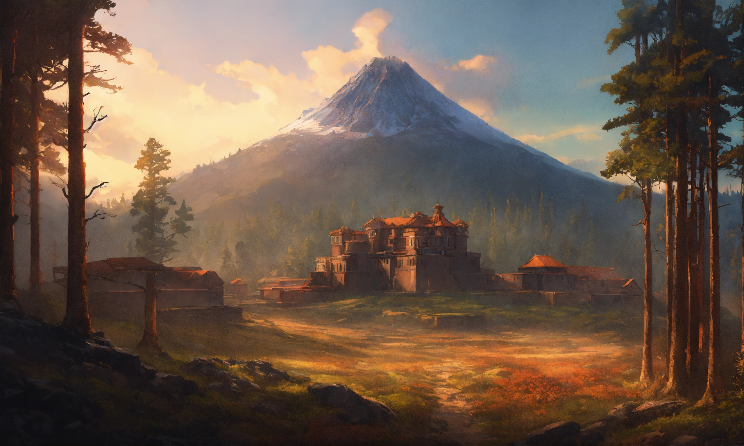 Lexica - Colonial frontier fort with dormant volcano in distance and ...