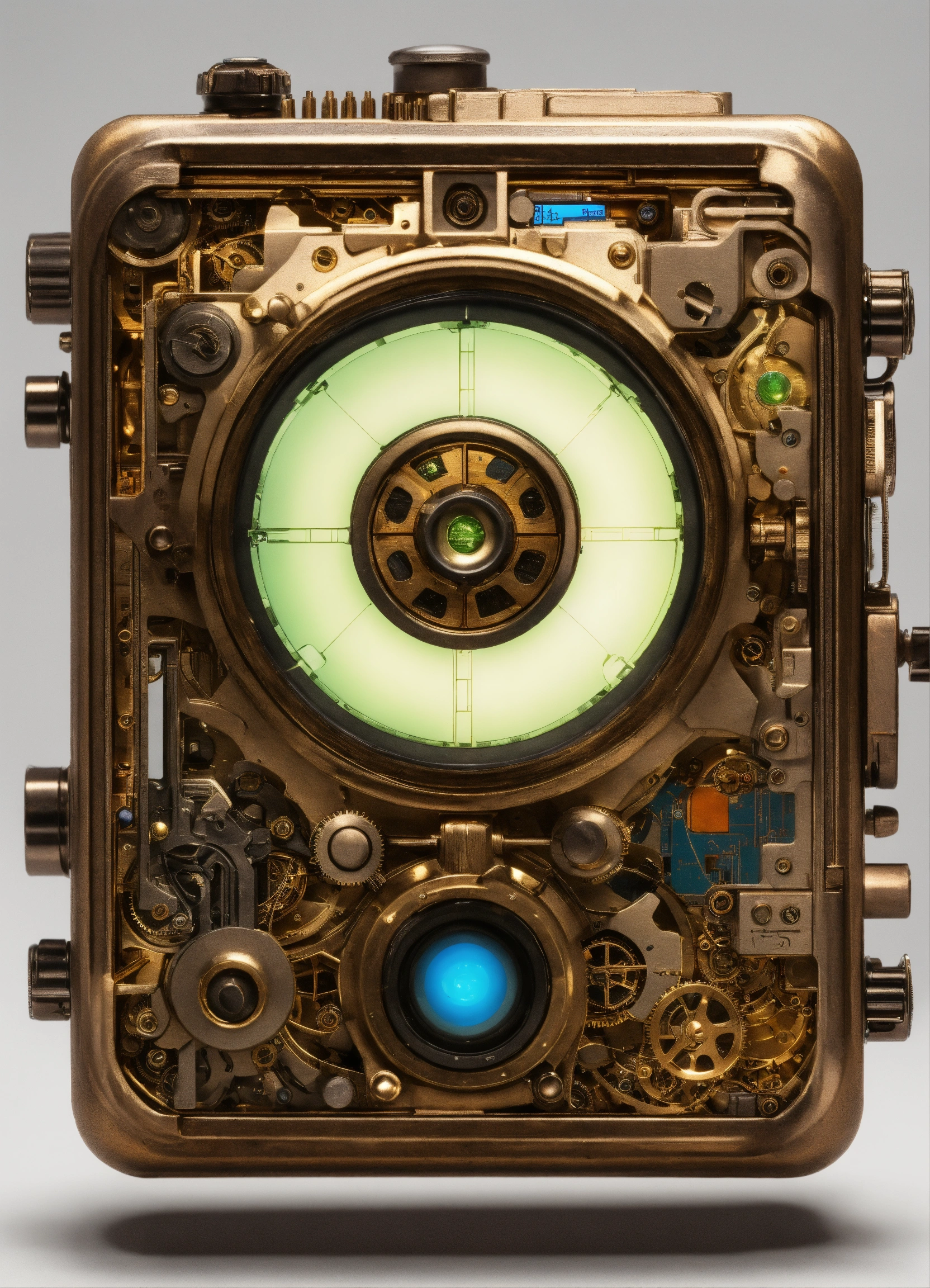 Lexica - Micro handheld gaming device, screen in center, steampunk ...