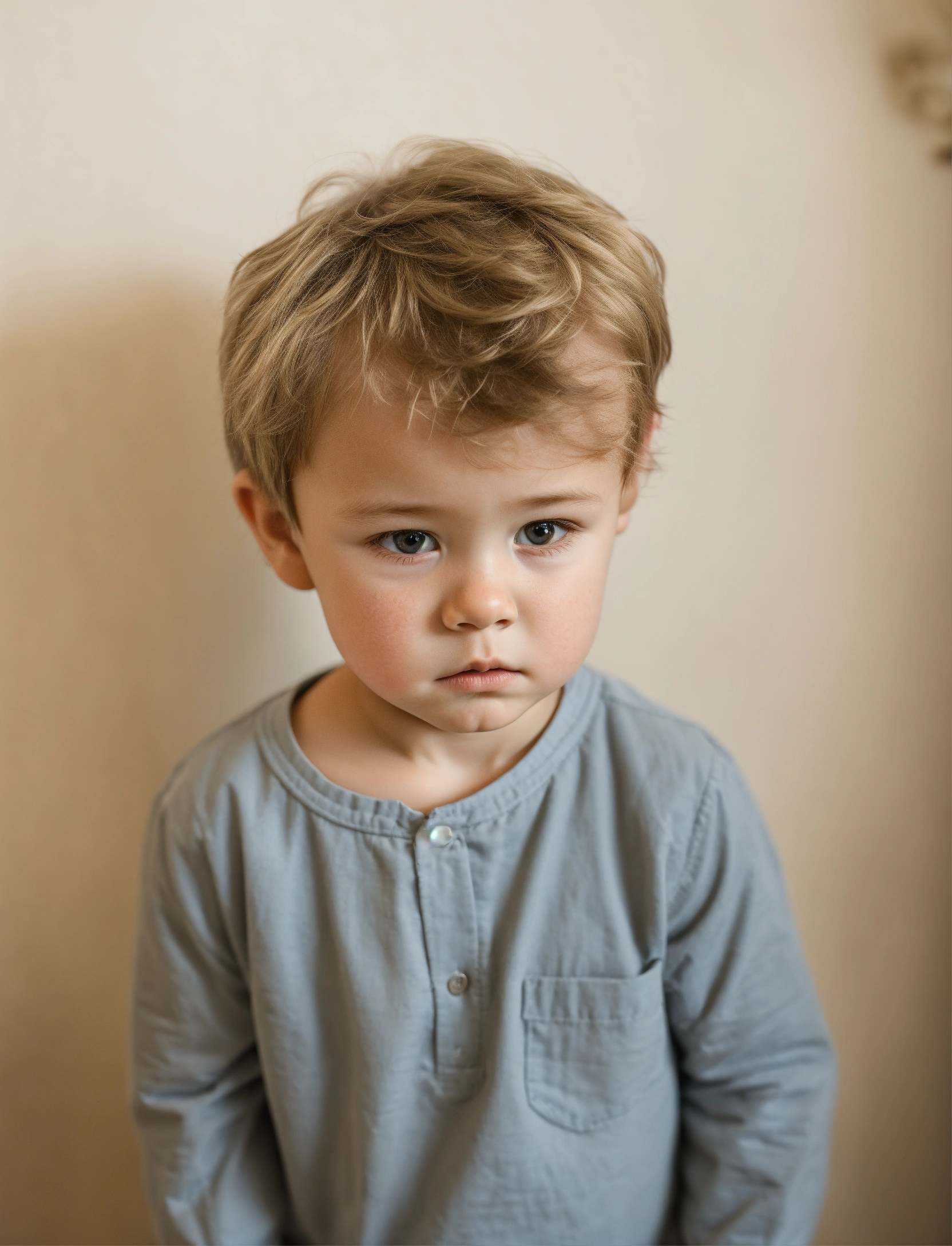 Lexica - A boy toddler staring at nothing, dark blonde