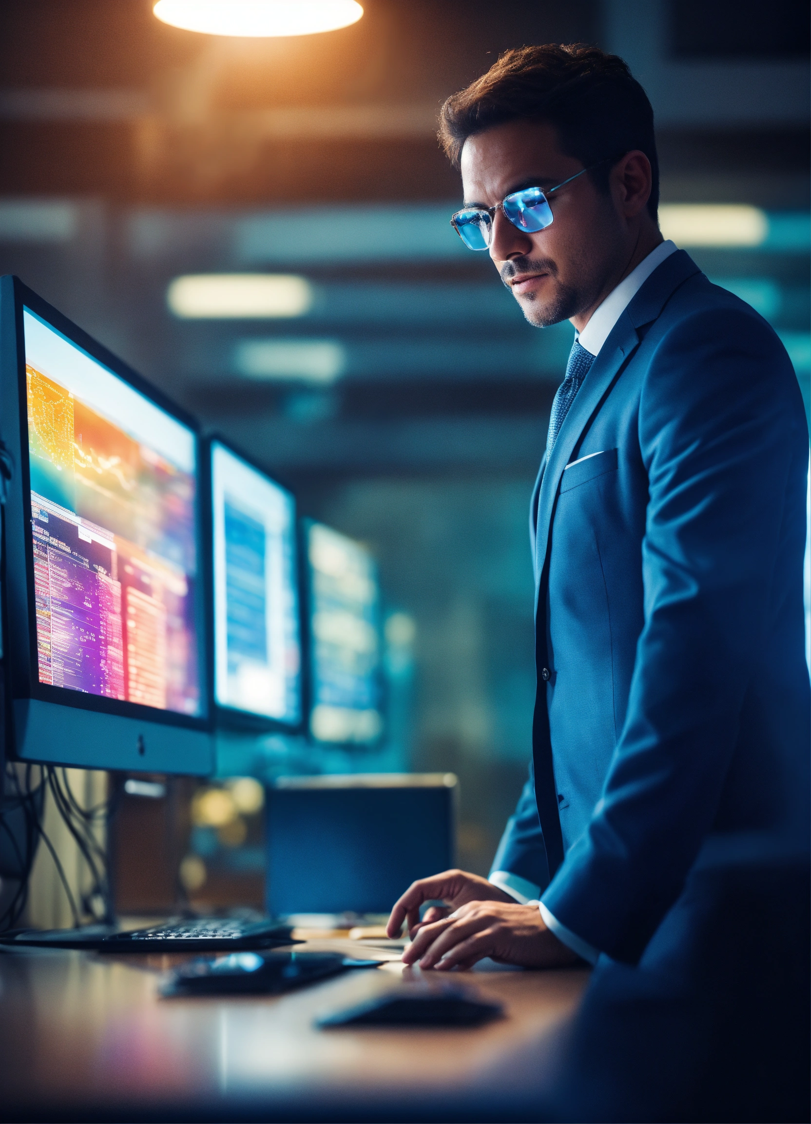 Lexica - A vibrant image depicts a businessman, defocus, standing ...