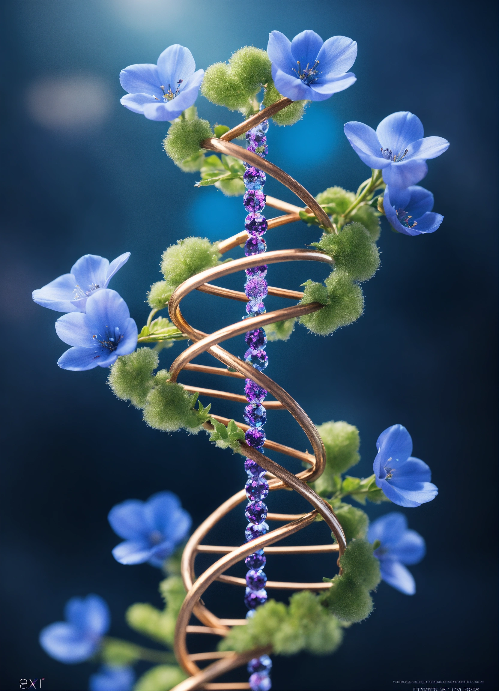 Lexica - Floral dna helix with blue flowers, luxury, clean, smooth ...