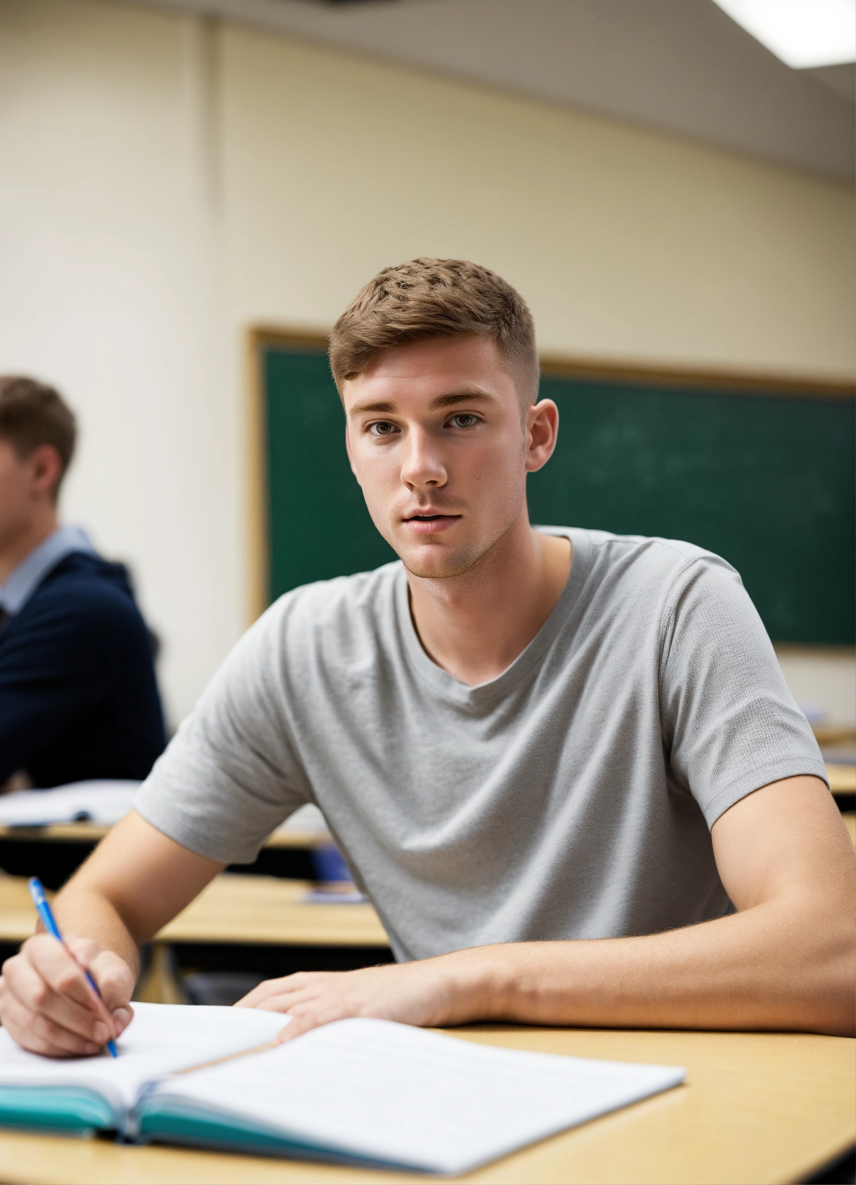 Lexica - White male student sat in class