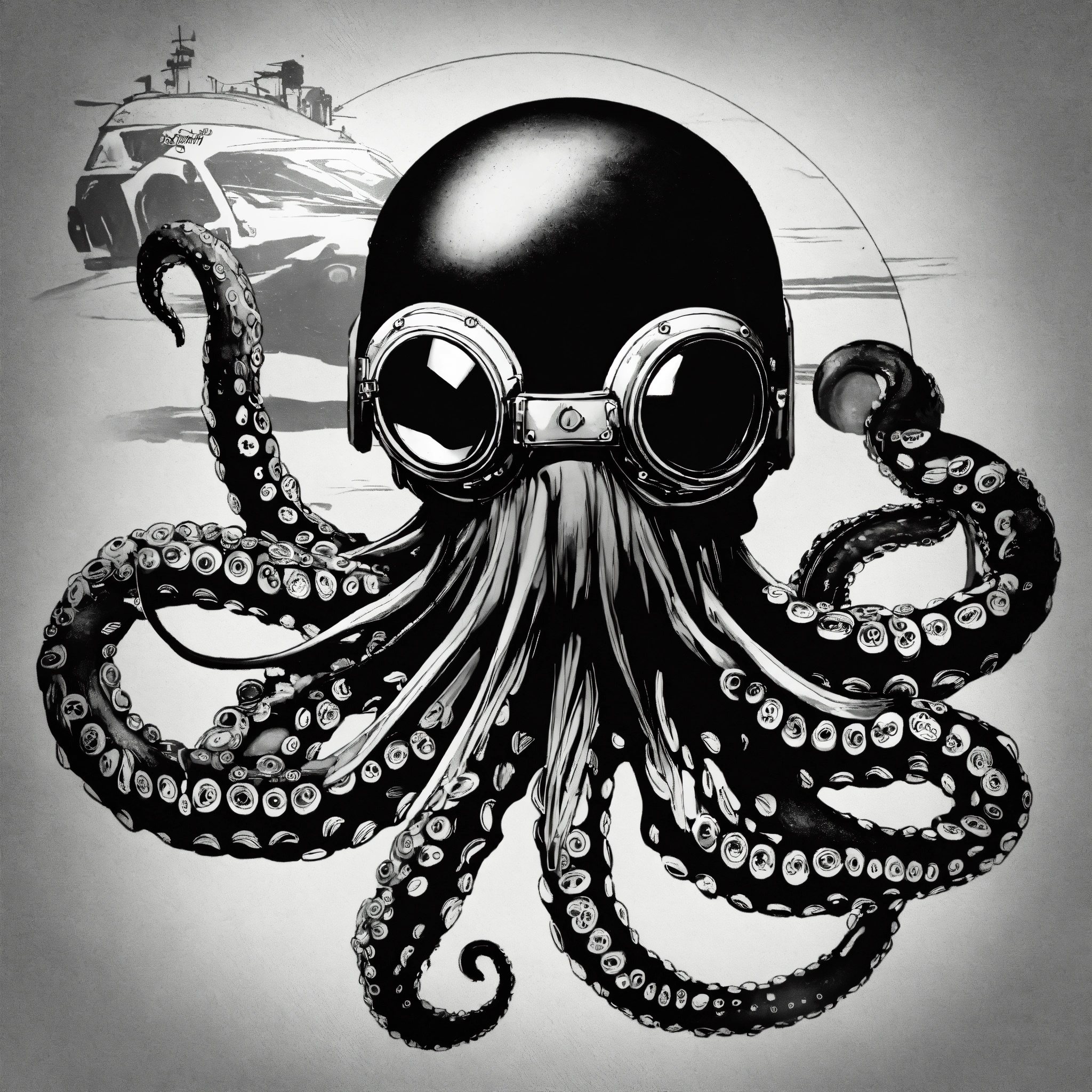 Lexica - T-shirt design of "MONTABEACH" octopus with motorcycle helmet ...