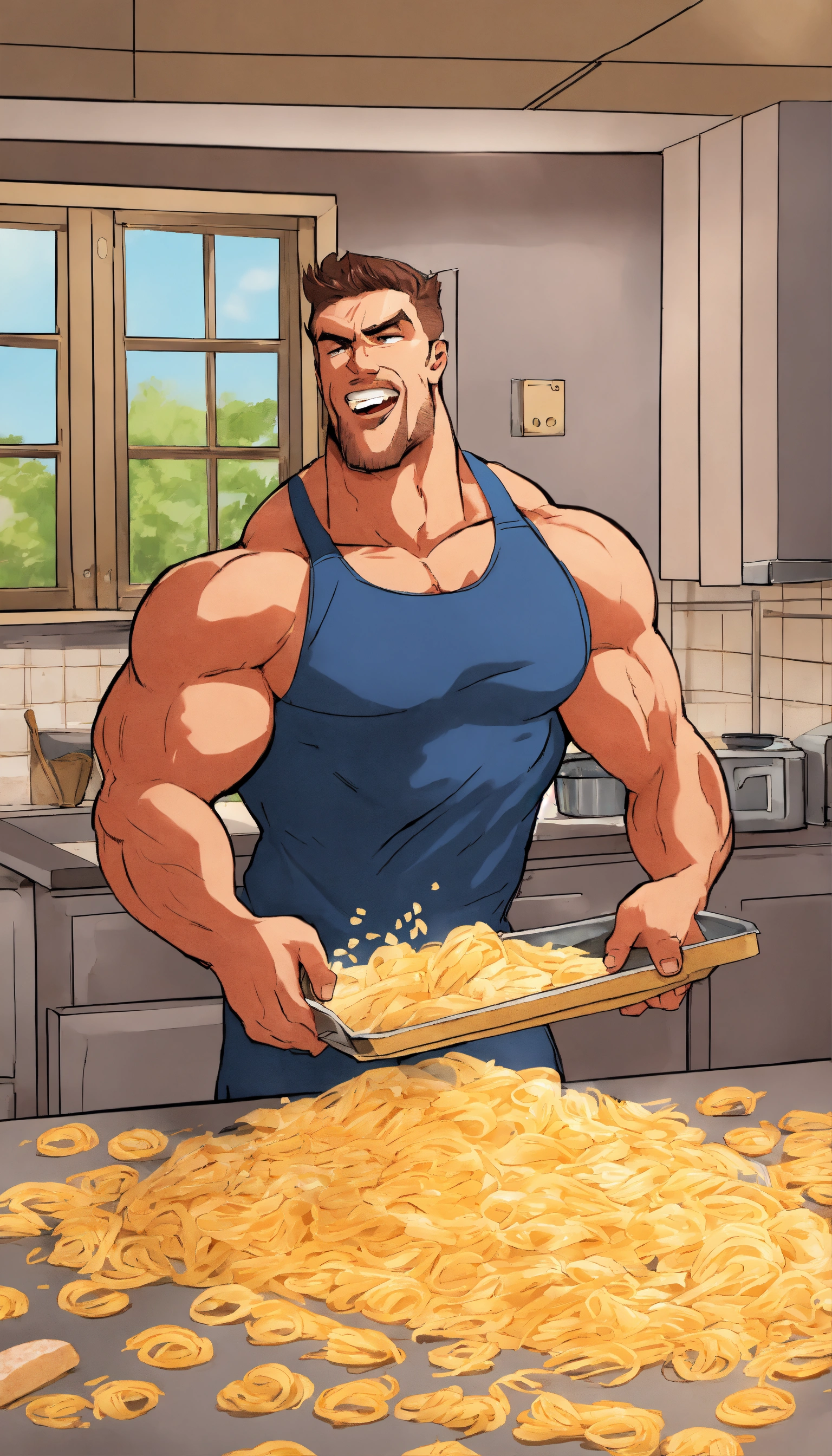 Lexica - Cartoon of a muscular man throwing bread , pasta in the bin ...