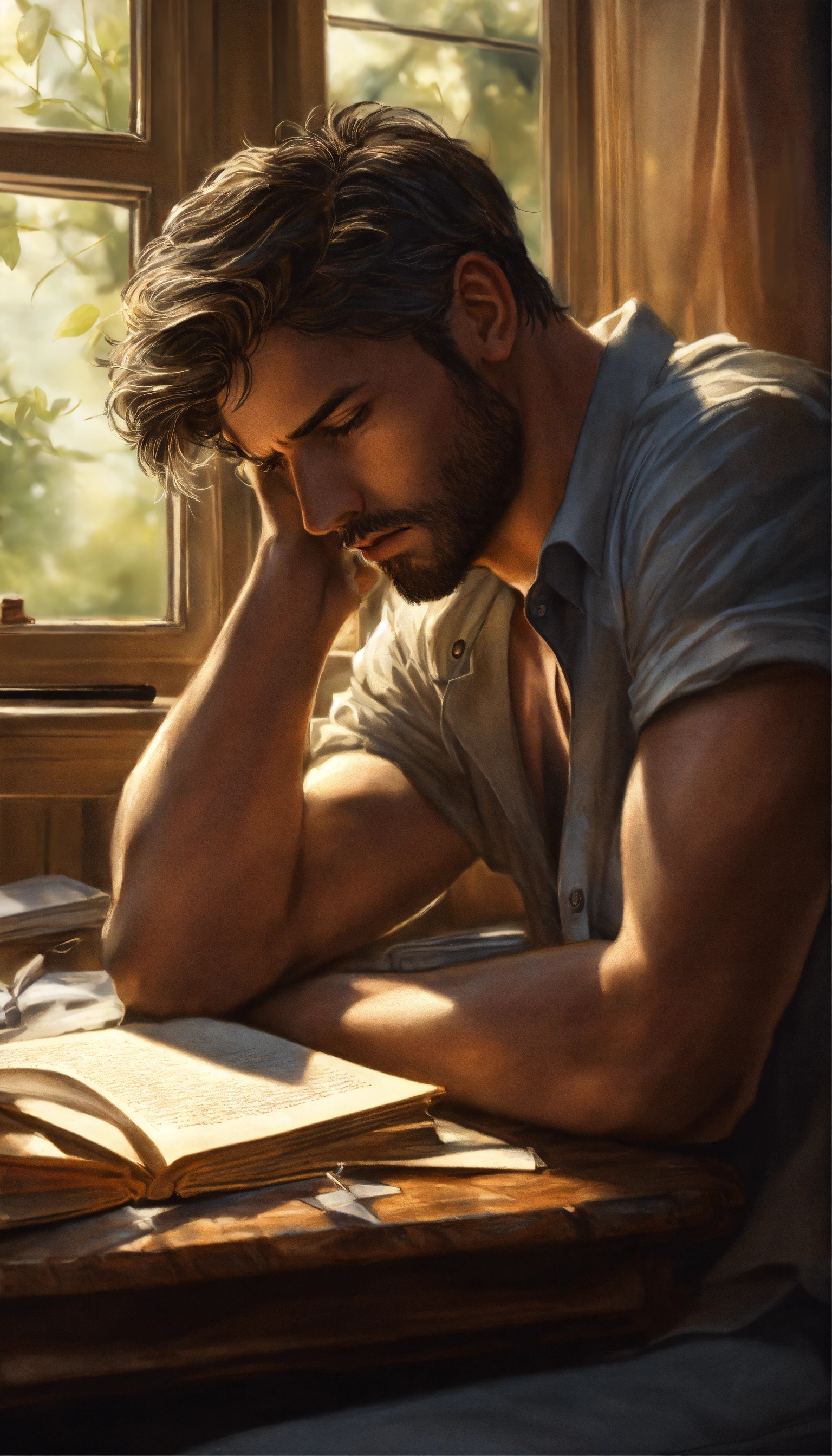 Lexica - A frustrated male writer with depression, beautiful ...