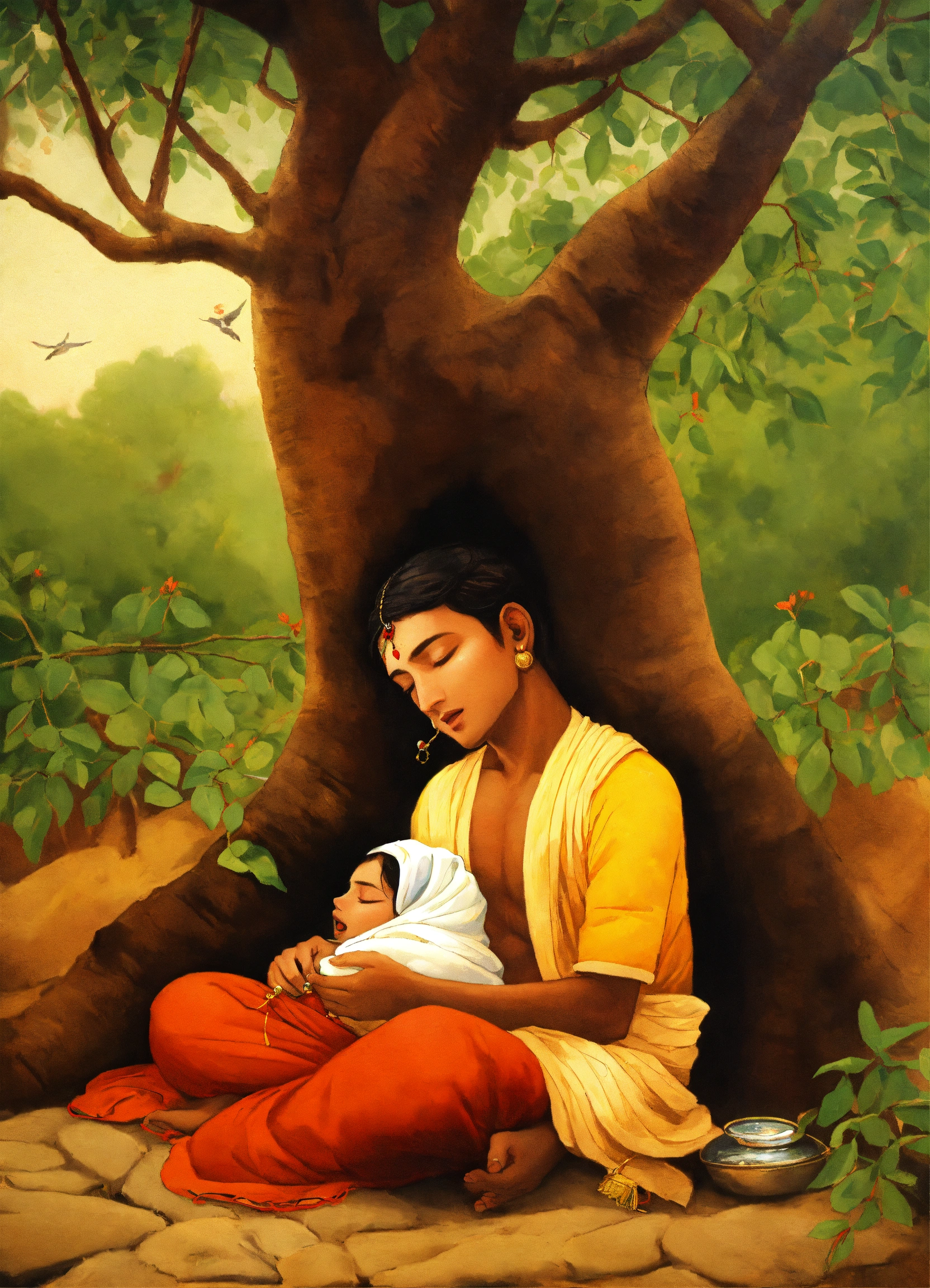 Lexica - One young raja has sleeping under tree beside one guru is singing