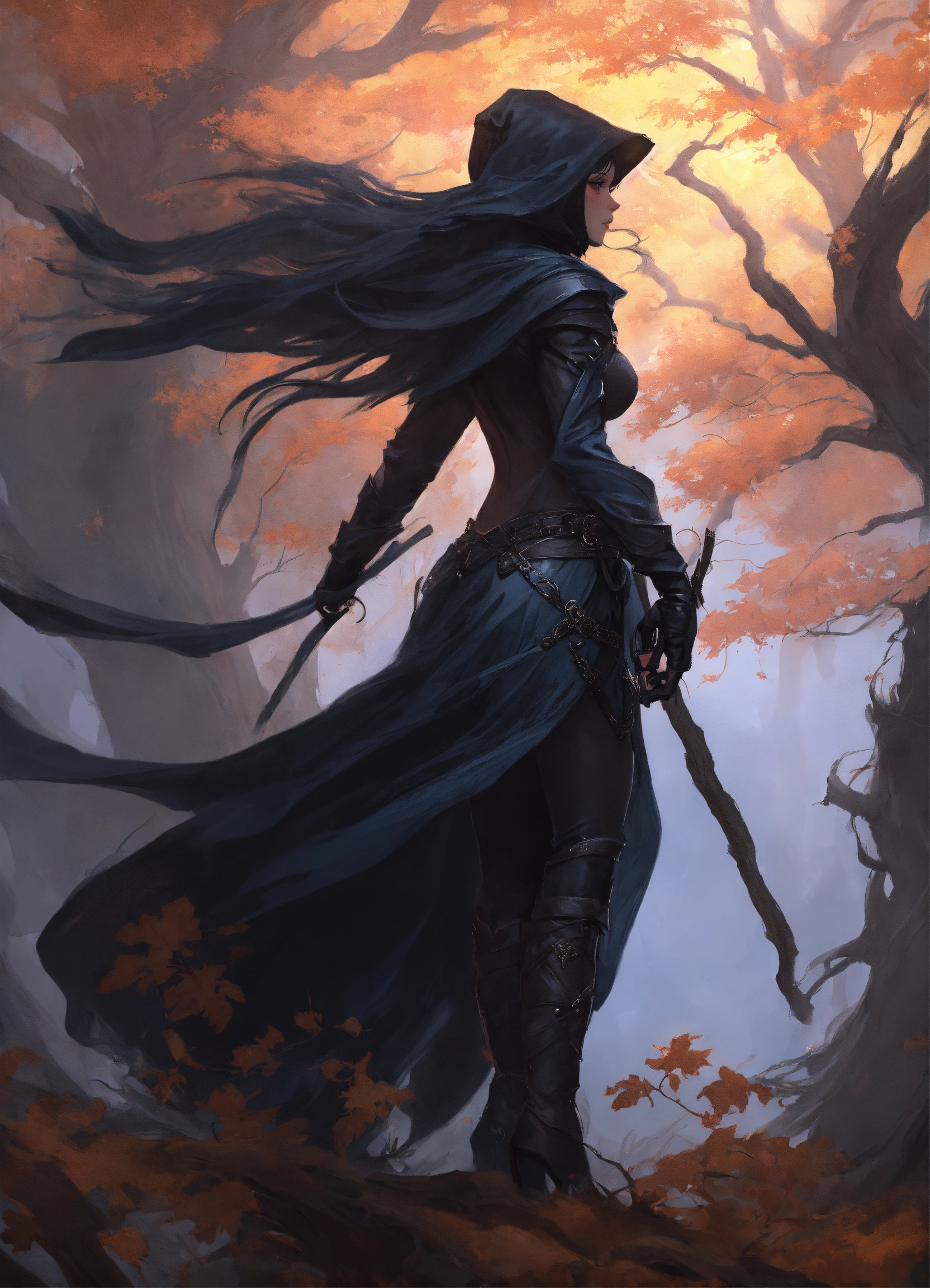 Lexica - Dark fantasy Painting, sideview of witch with black combat ...