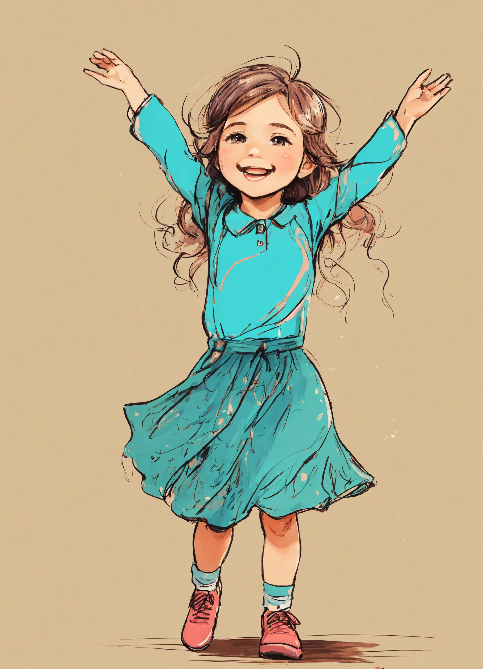 Lexica - A cute, happy LITTLE GIRL drawn in motion. Looking to the side ...